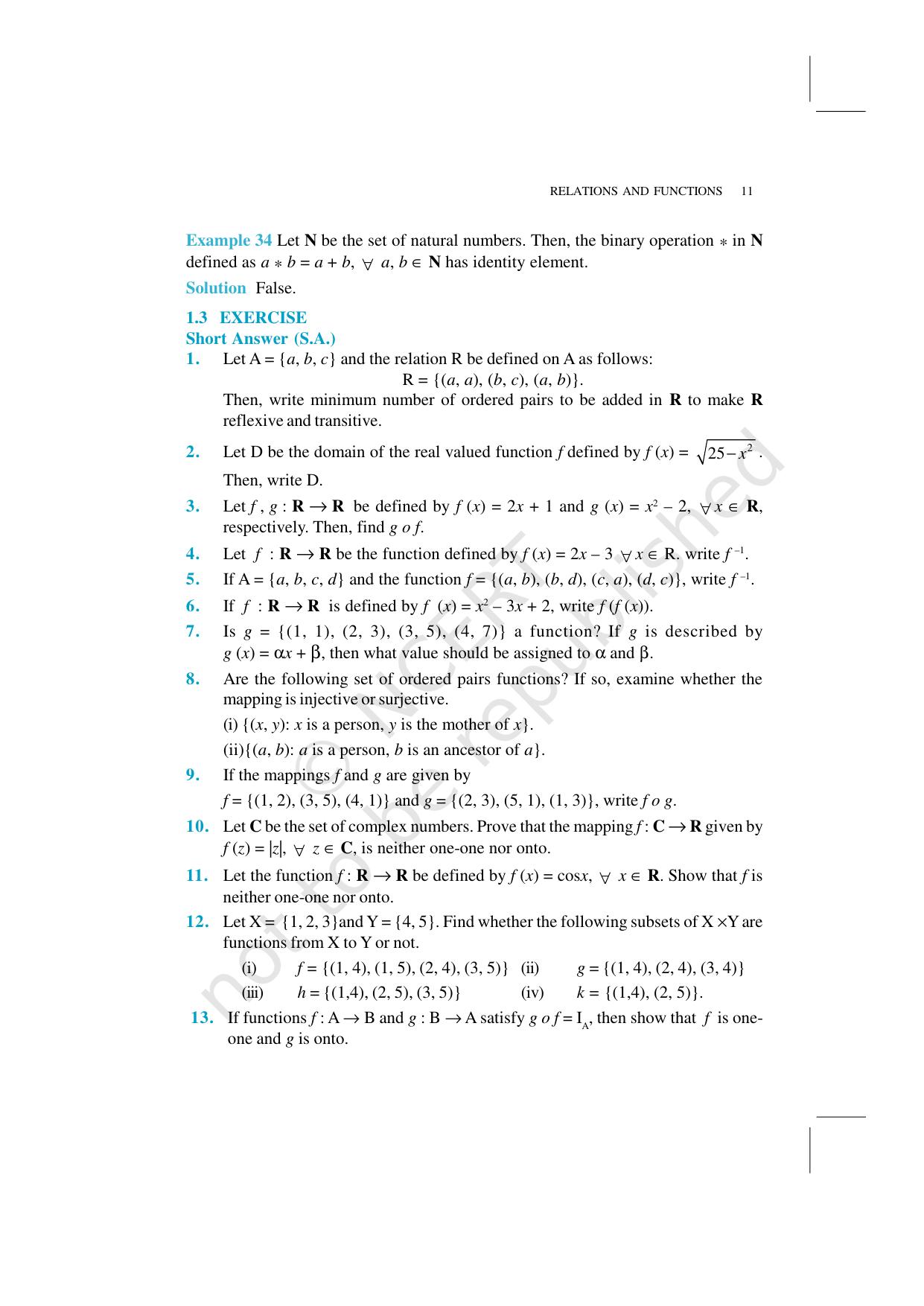 NCERT Exemplar Book for Class 12 Maths Chapter 1 Relations and Functions