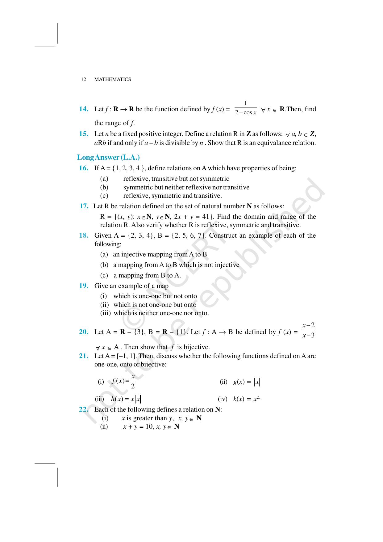 NCERT Exemplar Book for Class 12 Maths Chapter 1 Relations and Functions