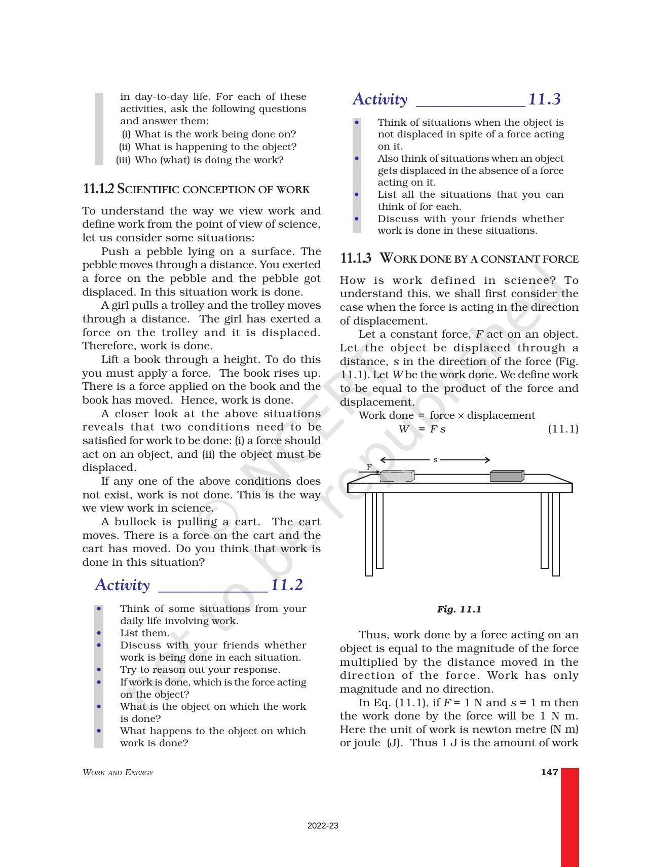 NCERT Book for Class 9 Science Chapter 11 Work and Energy