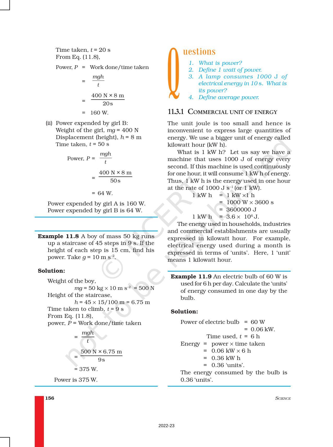NCERT Book for Class 9 Science Chapter 11 Work and Energy