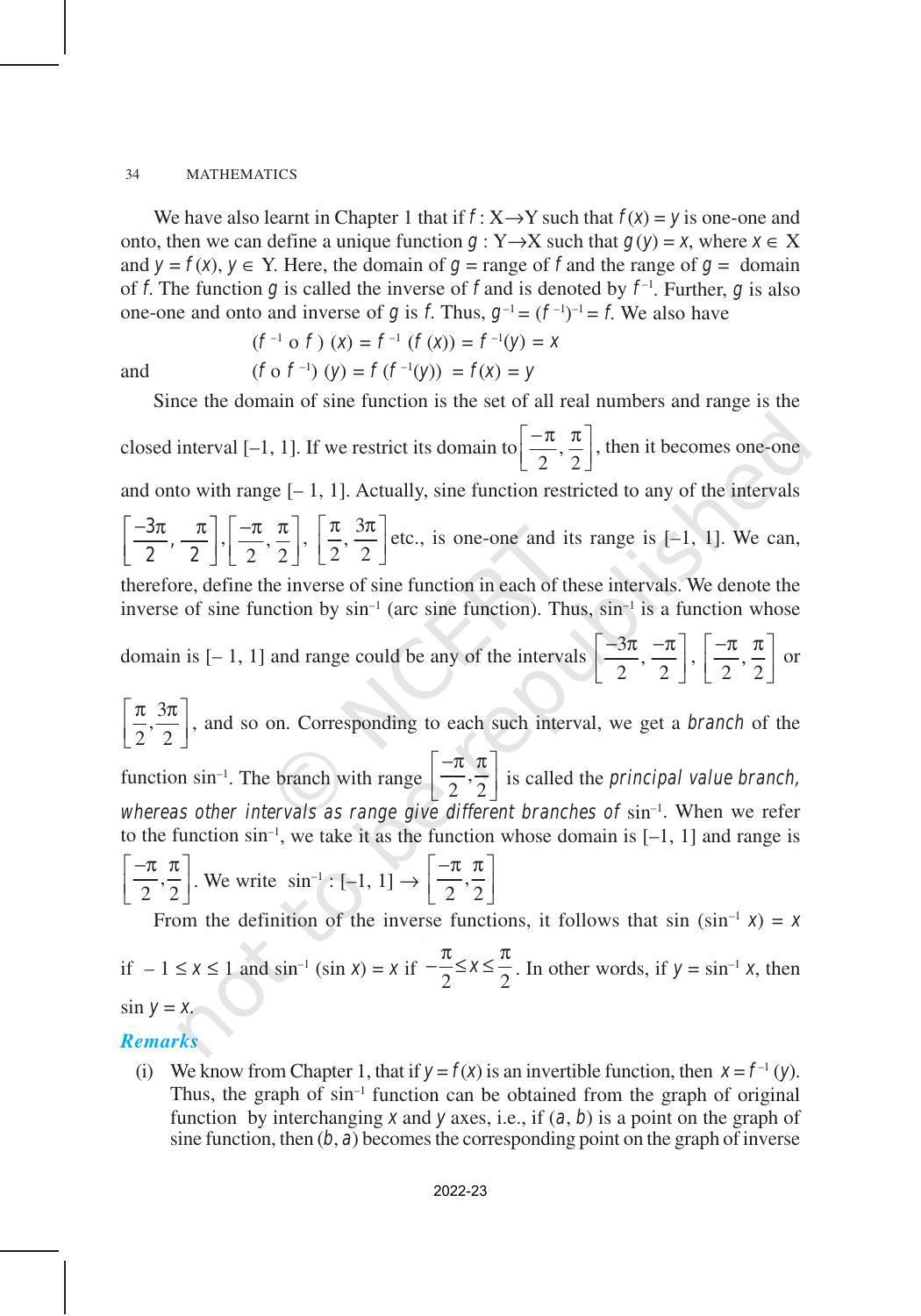 NCERT Book for Class 12 Maths Chapter 2 Inverse Trigonometric Functions ...