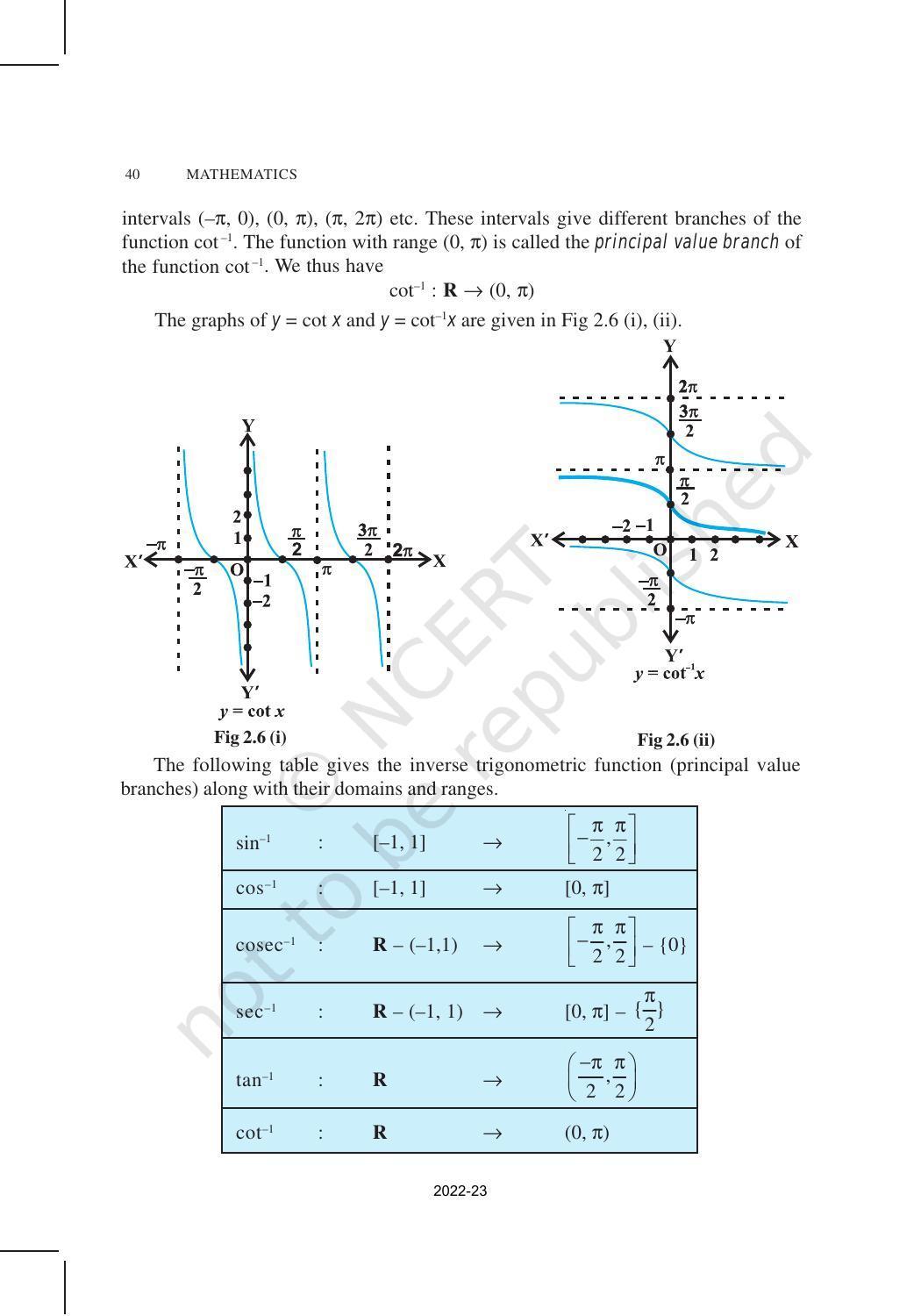 NCERT Book for Class 12 Maths Chapter 2 Inverse Trigonometric Functions ...