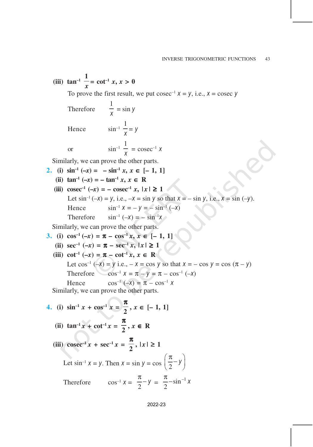 NCERT Book for Class 12 Maths Chapter 2 Inverse Trigonometric Functions ...