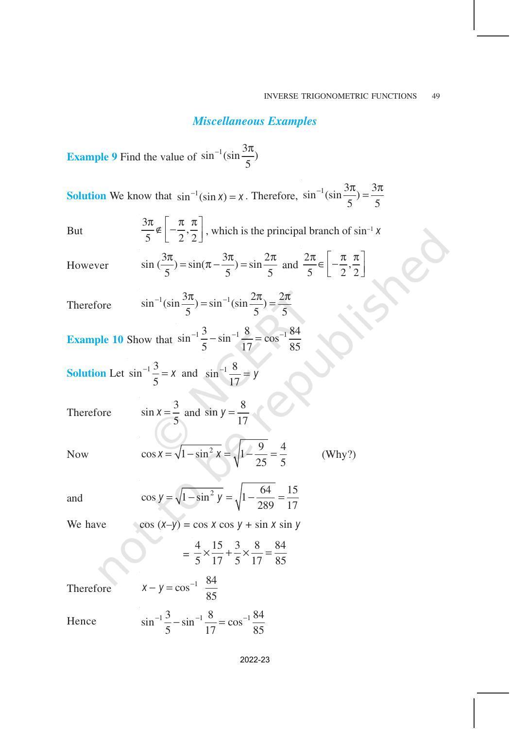 NCERT Book for Class 12 Maths Chapter 2 Inverse Trigonometric Functions ...