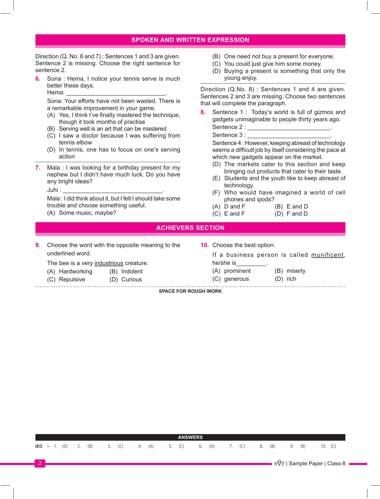 SOF IEO Class 8 (2023-2024) Sample Paper - IndCareer Docs