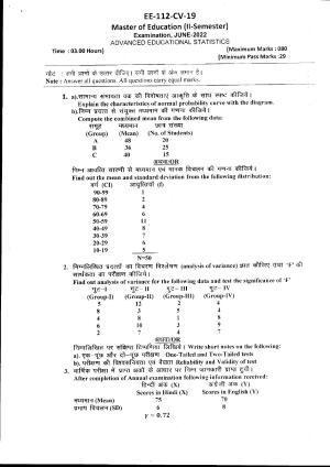 Bilaspur University Question Paper June 2022:Master Of Education (Sem ...