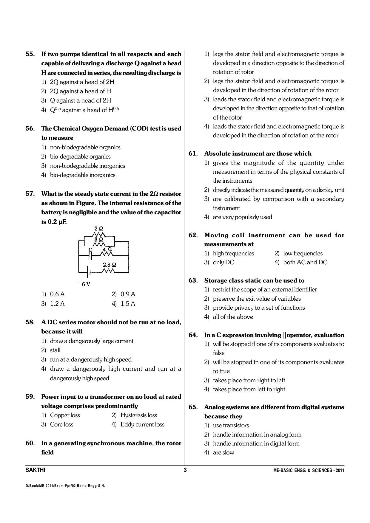 TANCET Basic Engineering and Sciences Question Papers 2011 - IndCareer Docs