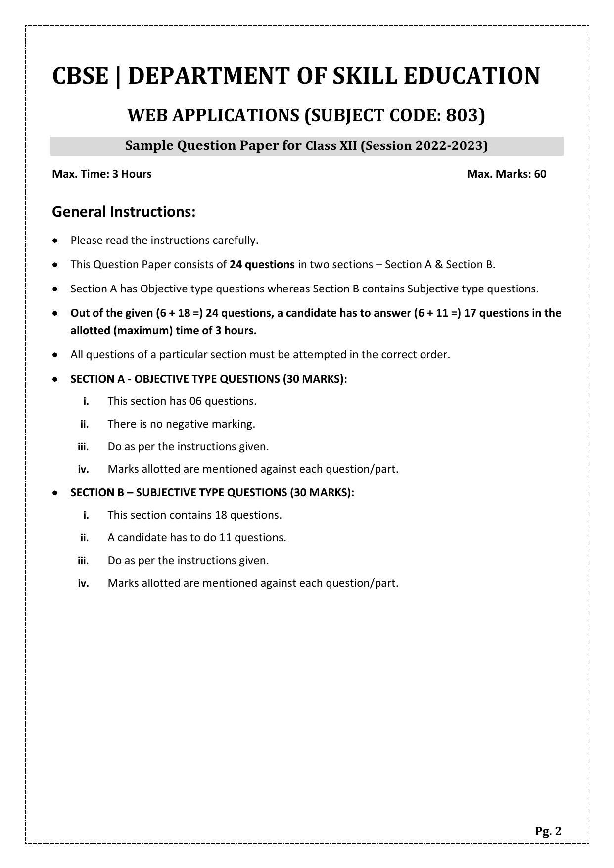 CBSE Class 12 Web Application Sample Paper - IndCareer Schools