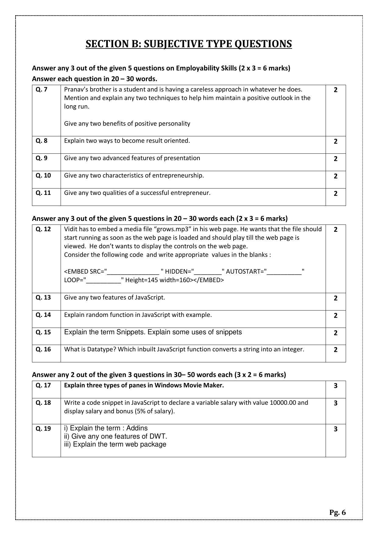 CBSE Class 12 Web Application Sample Paper - IndCareer Schools