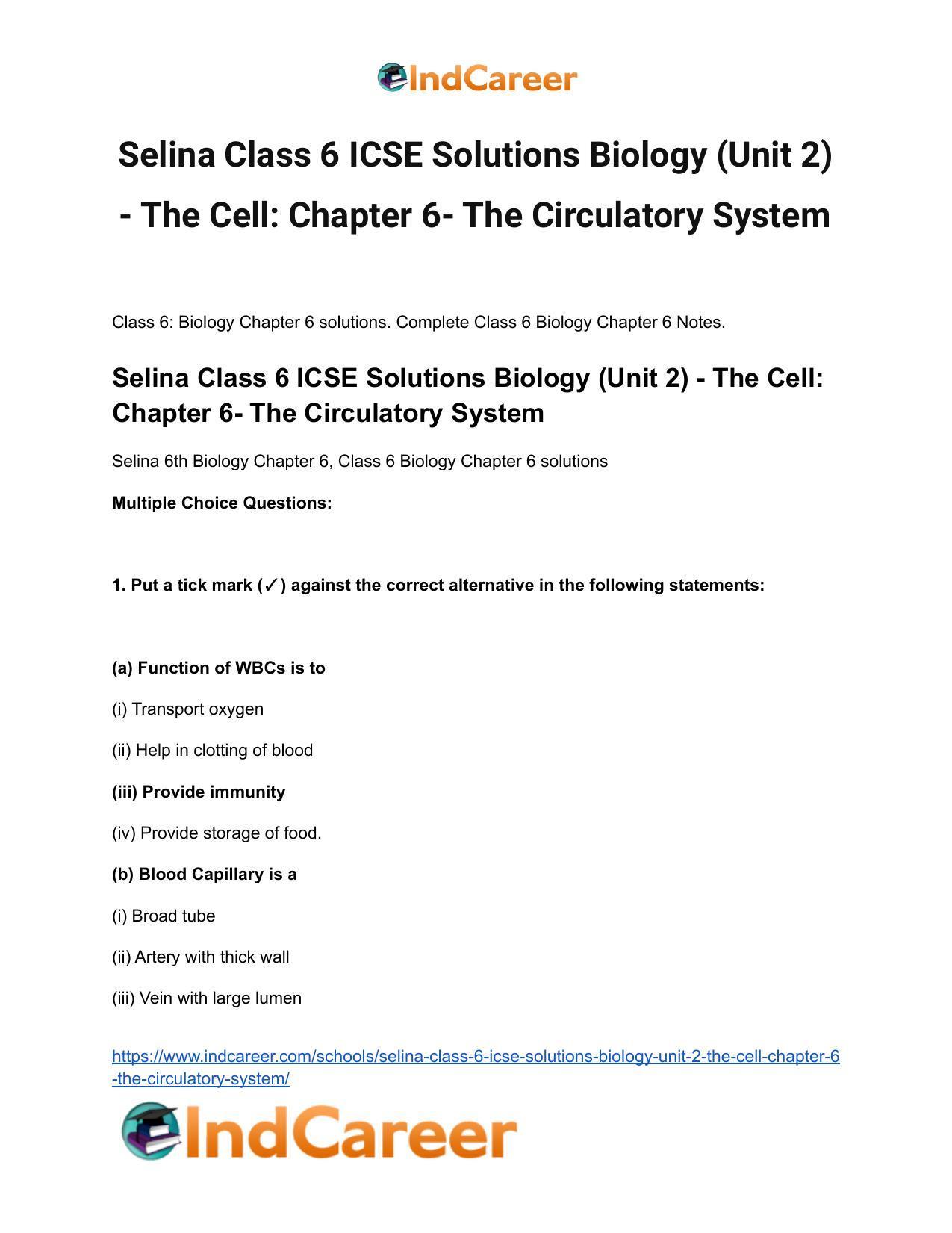 Selina Class 6 ICSE Solutions Biology (Unit 2) - The Cell: Chapter 6 ...