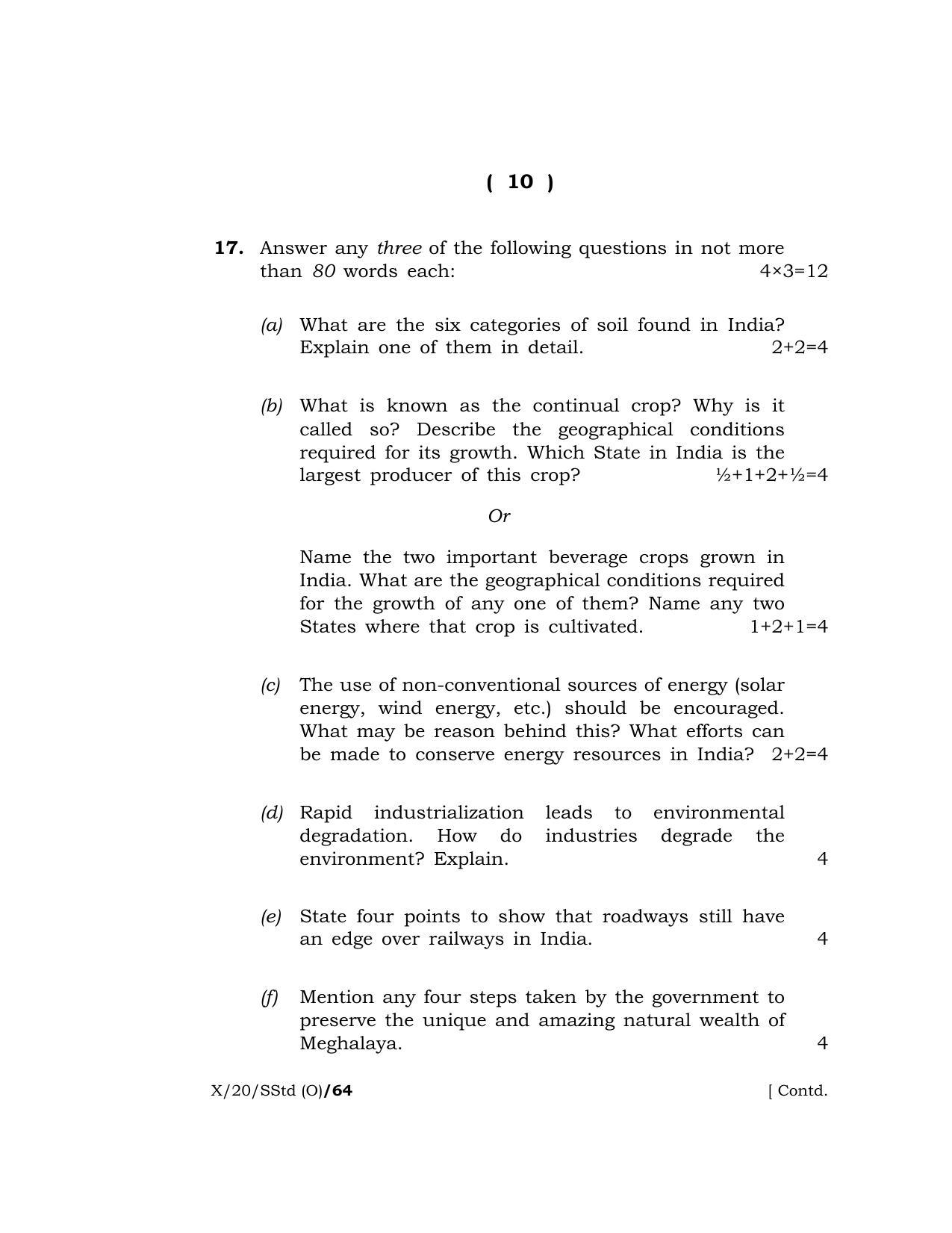 Meghalaya Board (MBOSE) Class 10 SOCIAL STUDIES ( Old Course ) 2020 ...