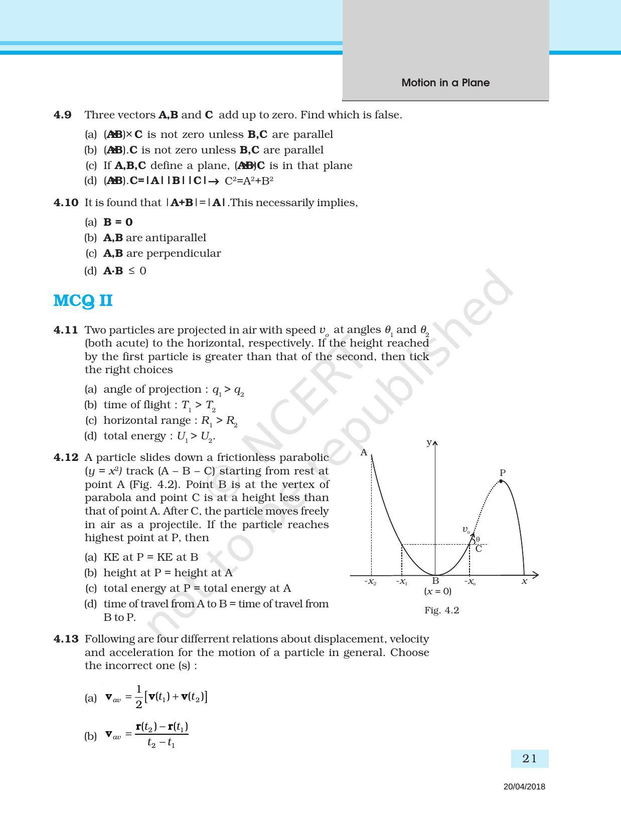NCERT Exemplar Book for Class 11 Physics Chapter 3 Motion