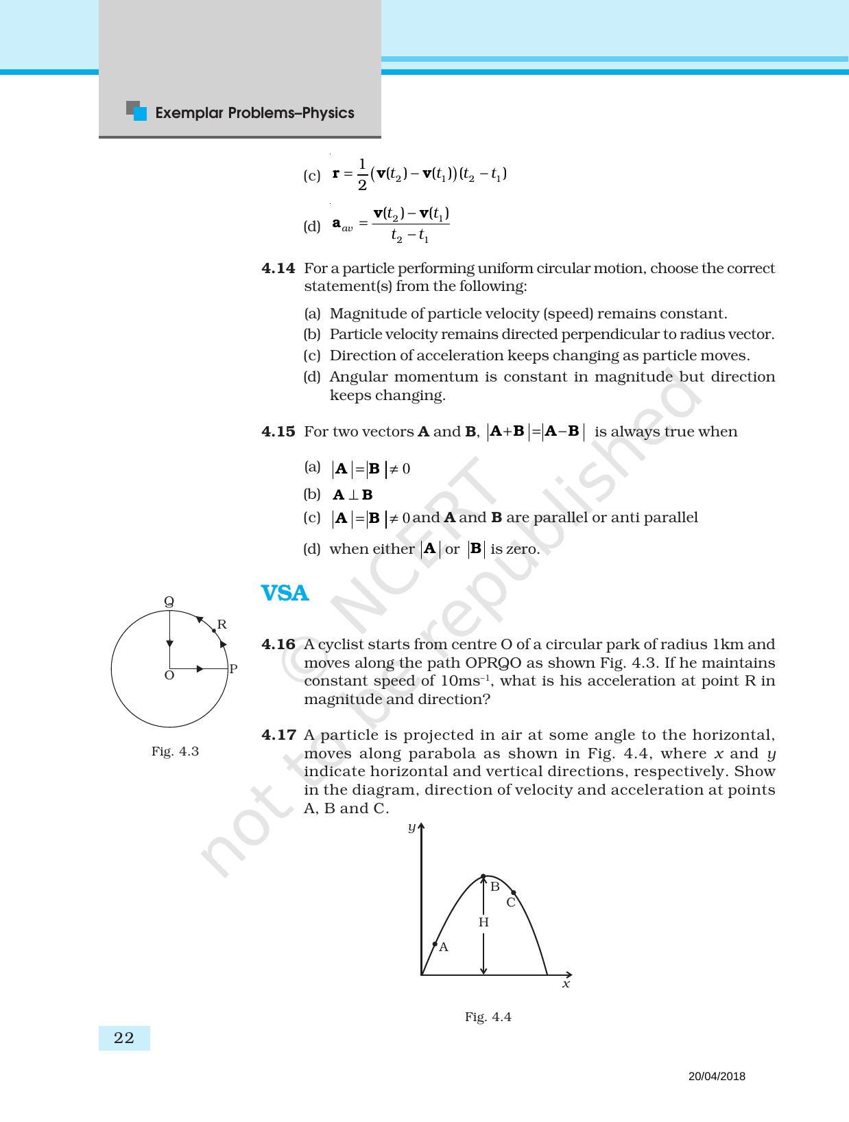 NCERT Exemplar Book for Class 11 Physics Chapter 3 Motion