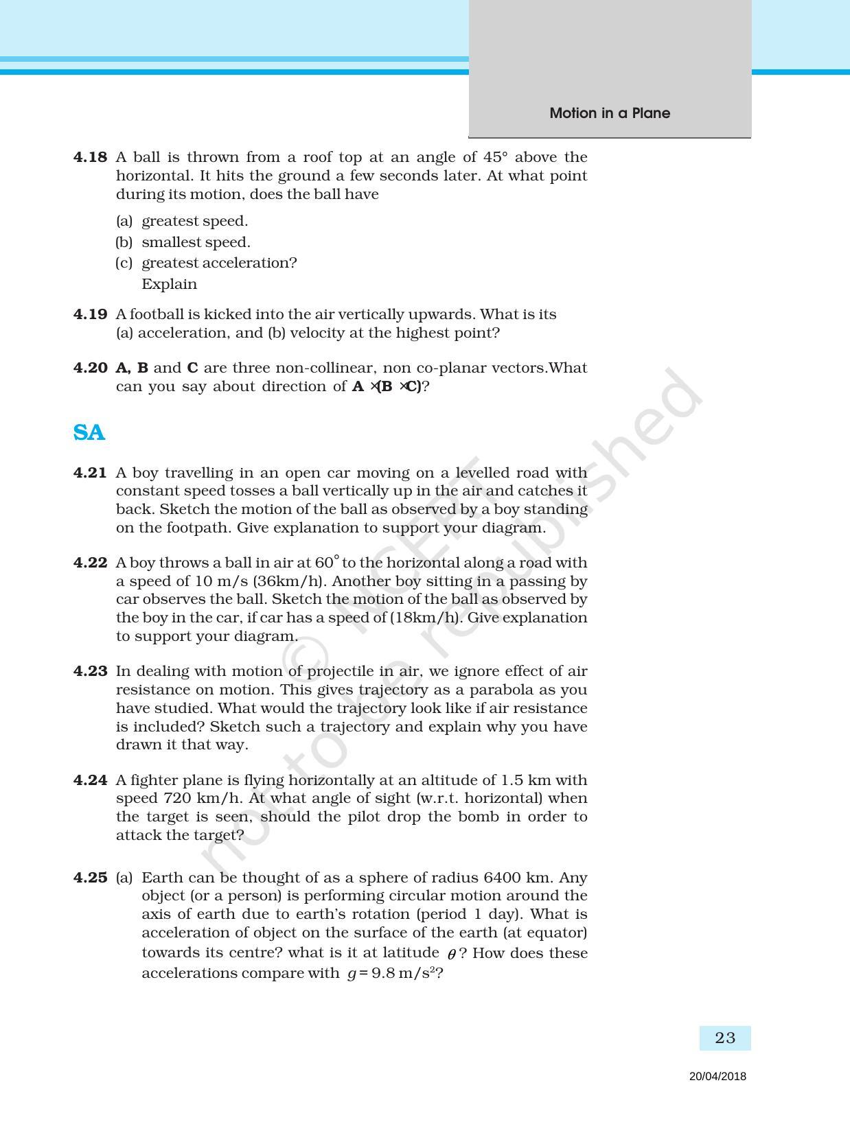 NCERT Exemplar Book for Class 11 Physics Chapter 3 Motion