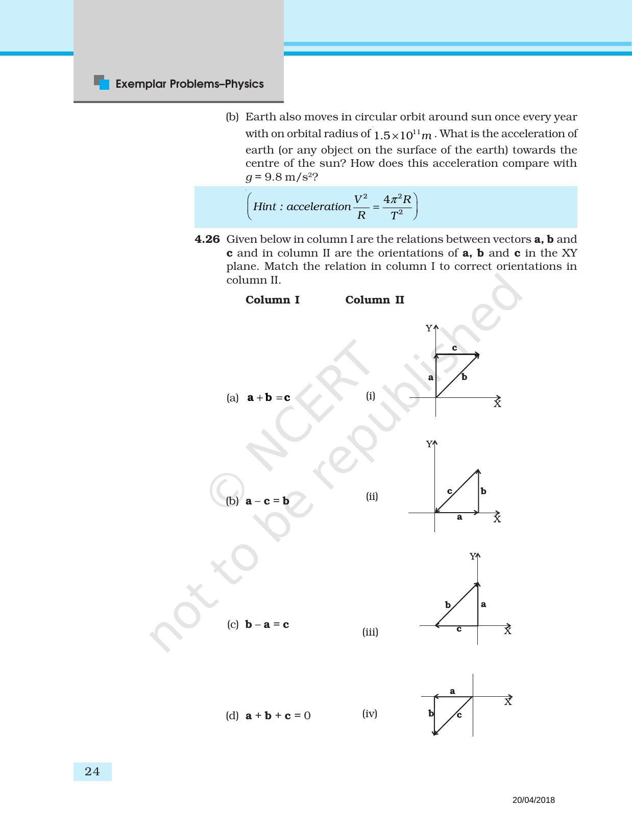 NCERT Exemplar Book for Class 11 Physics Chapter 3 Motion