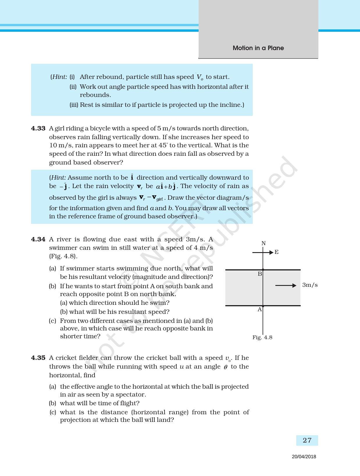 NCERT Exemplar Book for Class 11 Physics Chapter 3 Motion