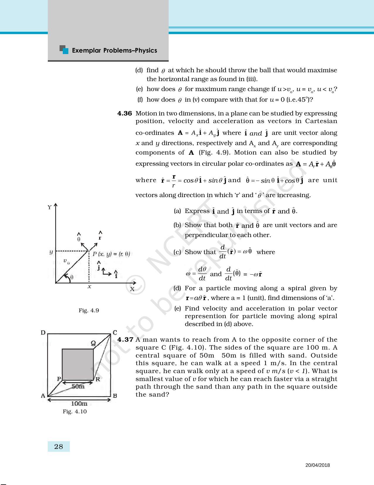 NCERT Exemplar Book for Class 11 Physics Chapter 3 Motion