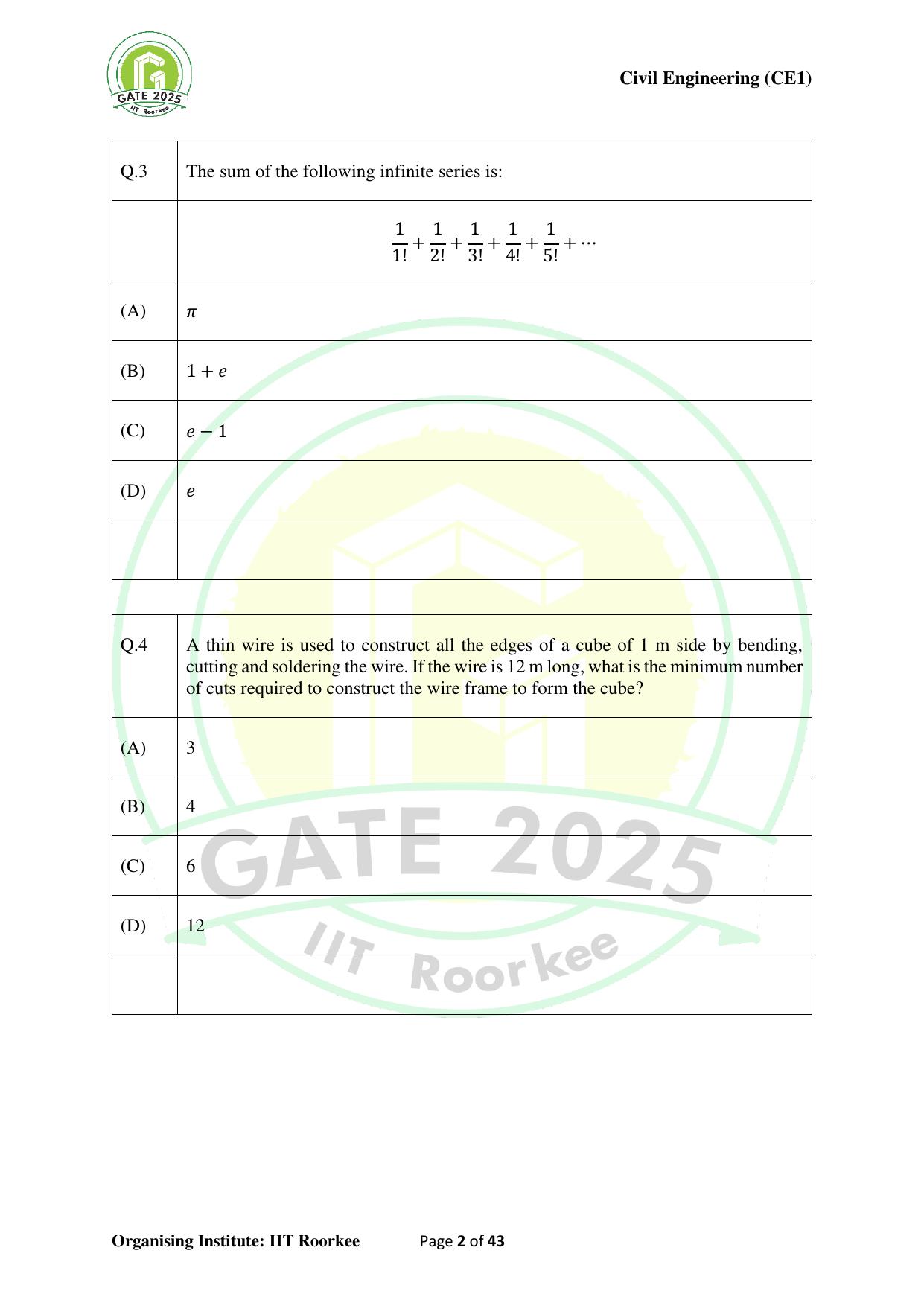 GATE 2025 Civil Engineering (CE-1) (Forenoon) Question Paper ...