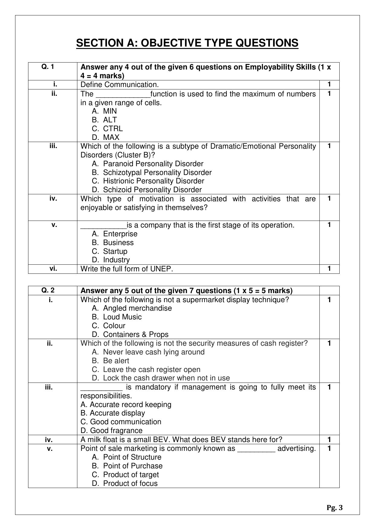 CBSE Class 12 Retail Sample Papers: 2023, 2024 - IndCareer Schools