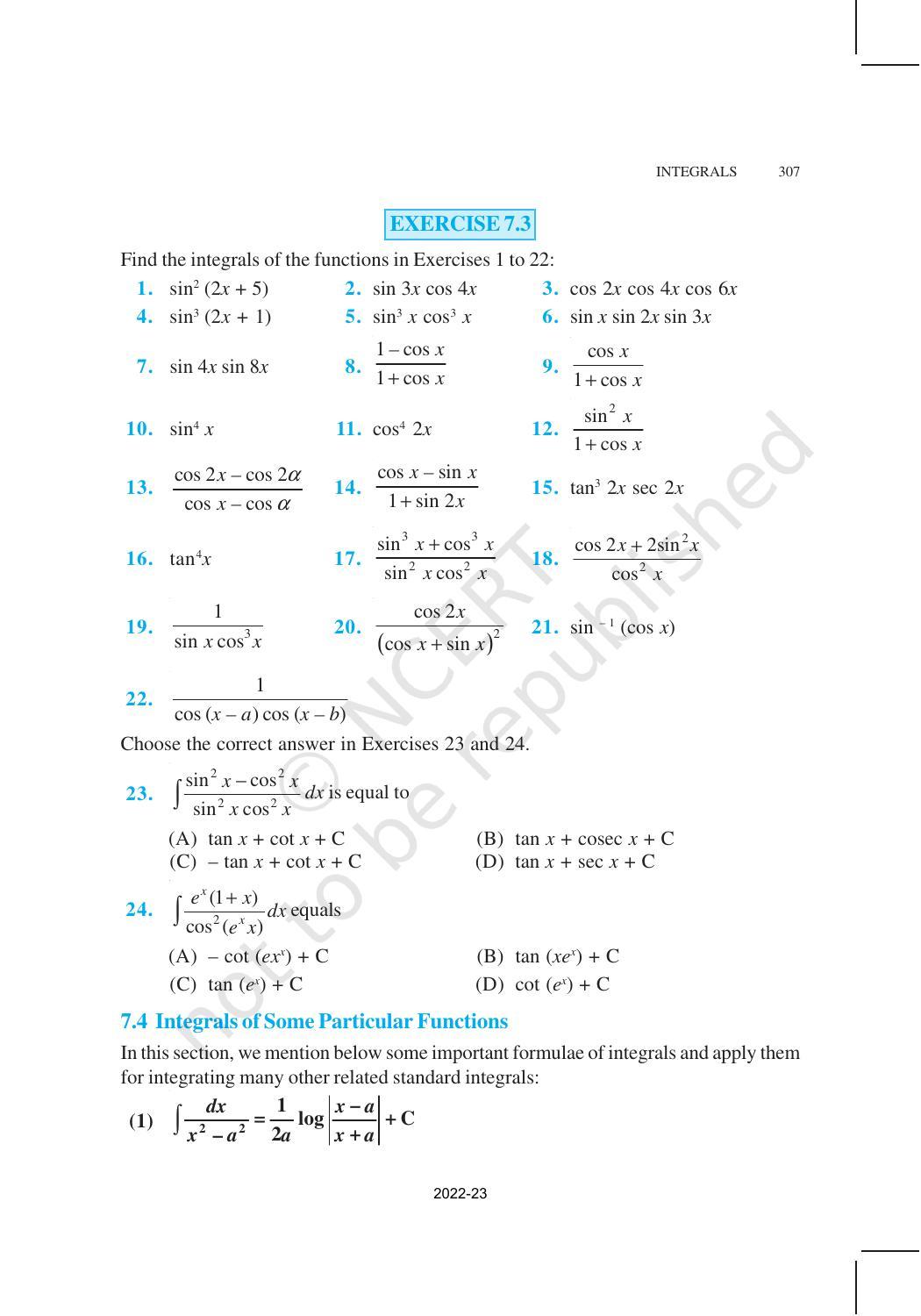 NCERT Book for Class 12 Maths Chapter 7 Integrals - IndCareer Docs