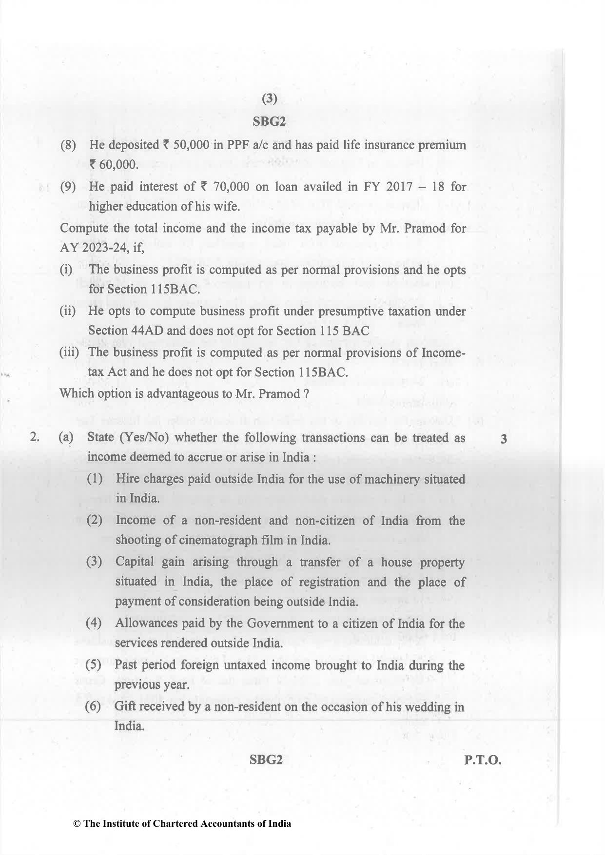 CA Inter Nov 2023 Question Paper - Paper 4 – Taxation - IndCareer Docs