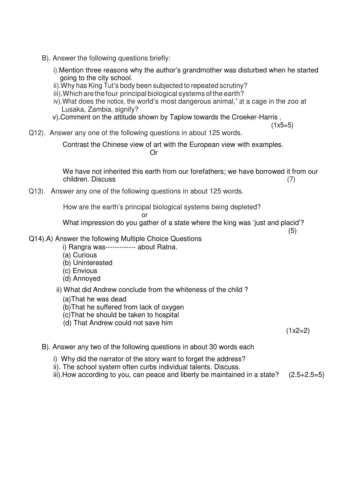 HPBOSE Class 11th English Sample Question Papers 2024 - IndCareer Docs
