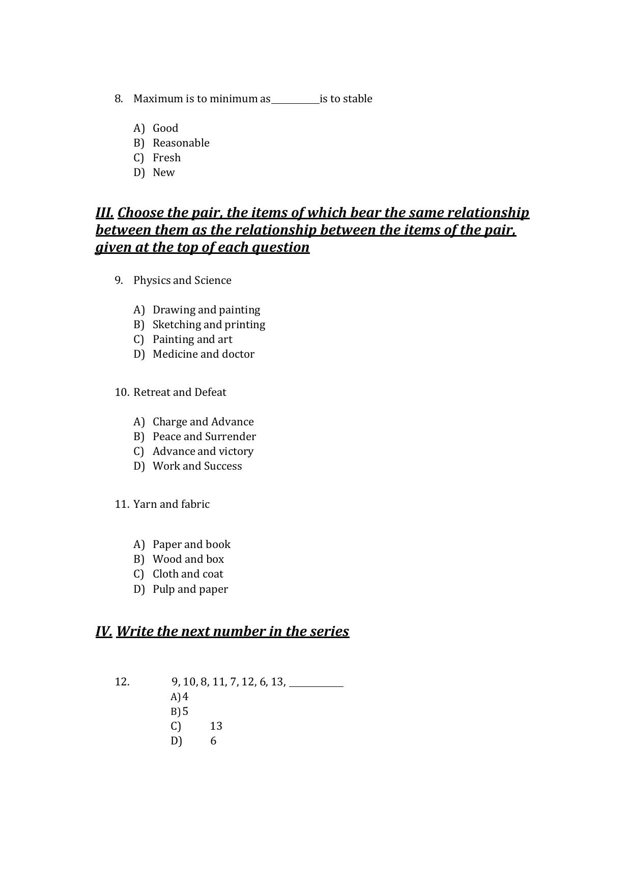 UG - Aptitude - IMU CET Model Question Papers - CET (Set-II ...