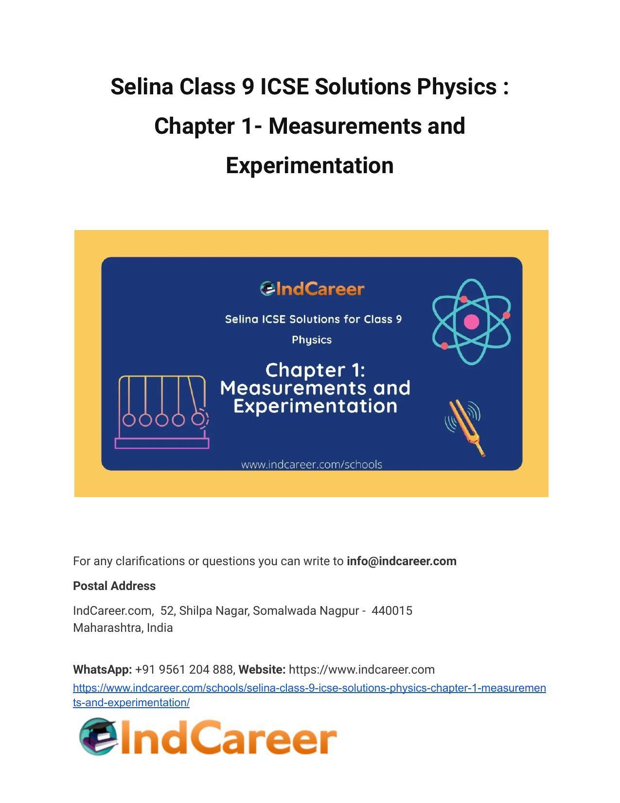 Selina Class 9 ICSE Solutions Physics : Chapter 1- Measurements and ...