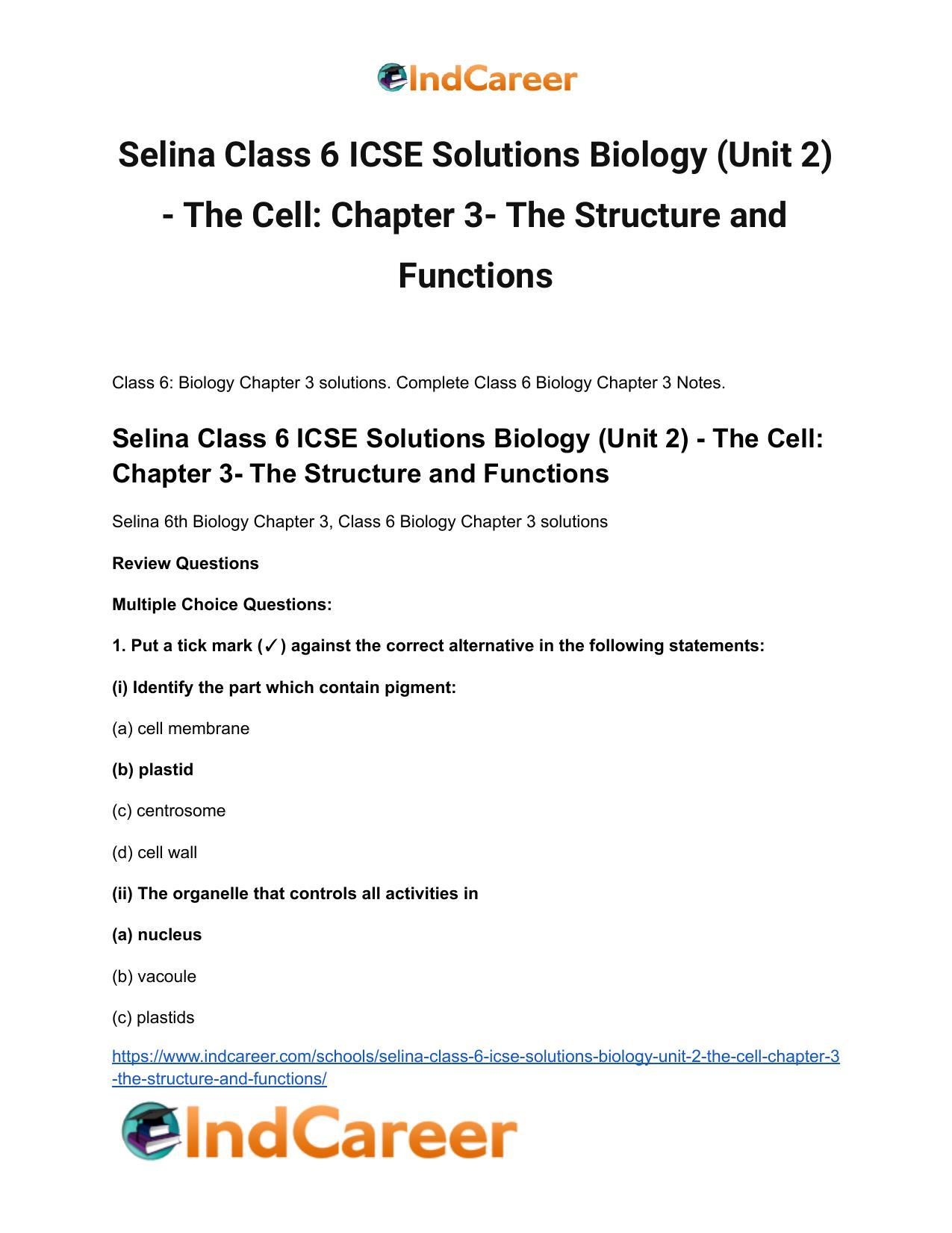 Selina Class 6 ICSE Solutions Biology (Unit 2) - The Cell: Chapter 3 ...
