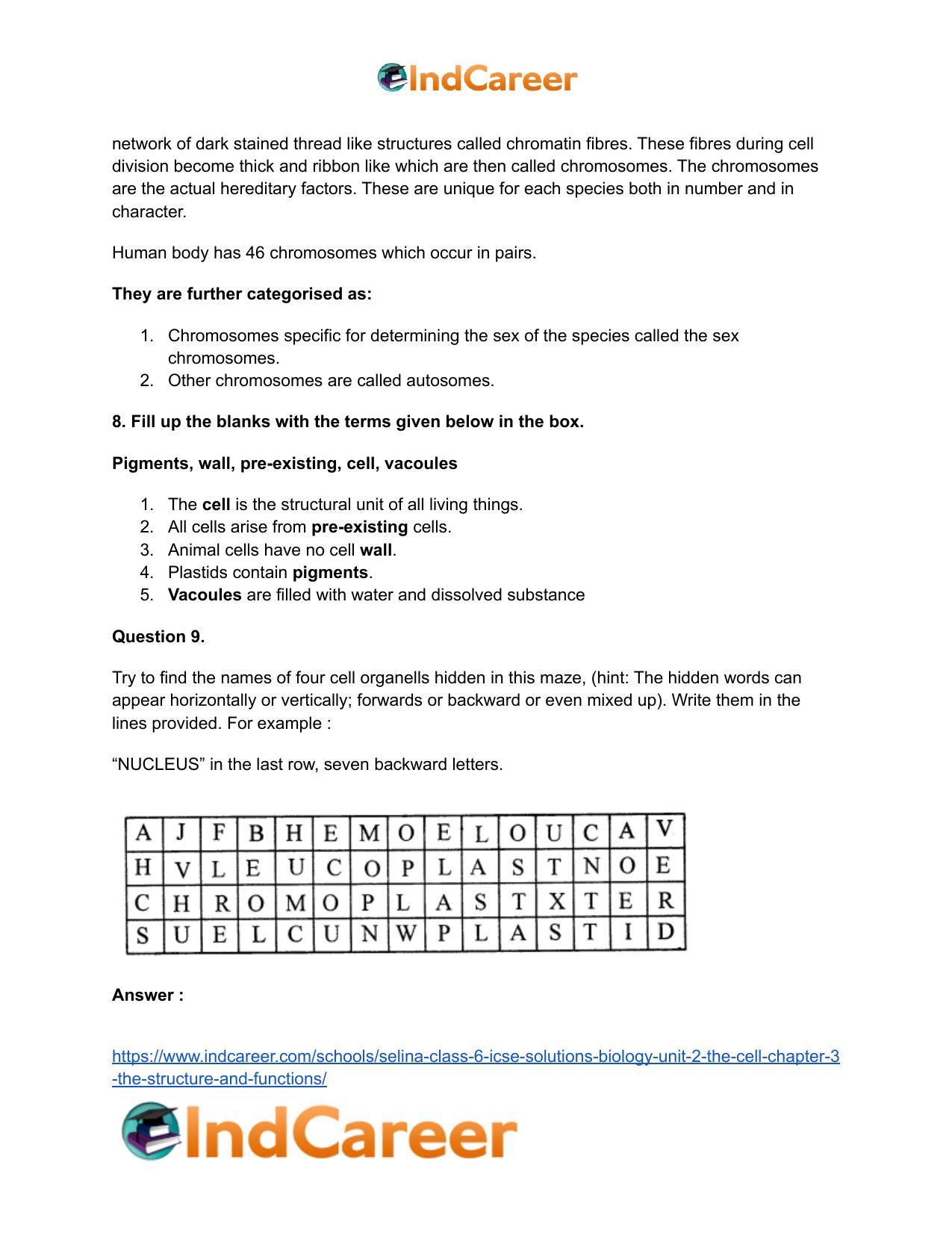 Selina Class 6 ICSE Solutions Biology (Unit 2) - The Cell: Chapter 3 ...