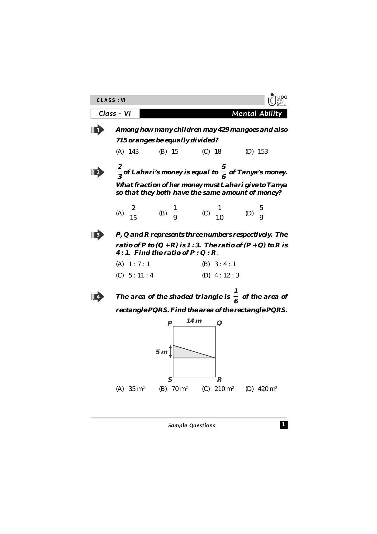 UCO Sample Papers for Class 6 - IndCareer Schools