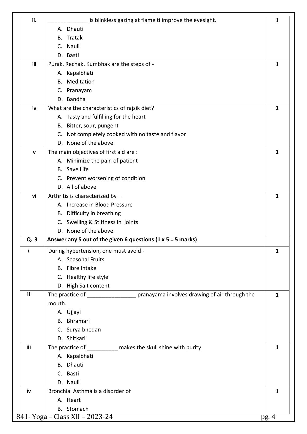 CBSE Class 12 Yoga Sample Papers: 2023, 2024 - IndCareer Schools
