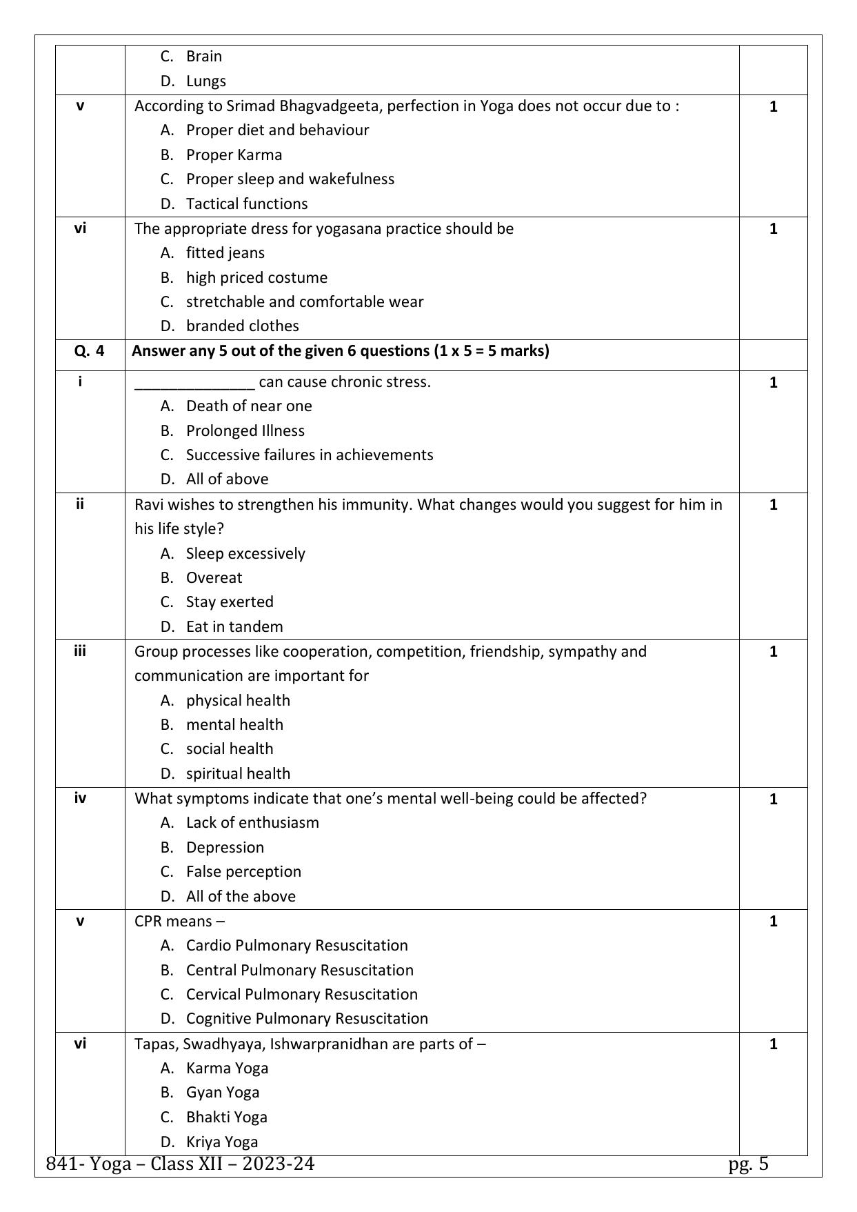 CBSE Class 12 Yoga Sample Papers: 2023, 2024 - IndCareer Schools