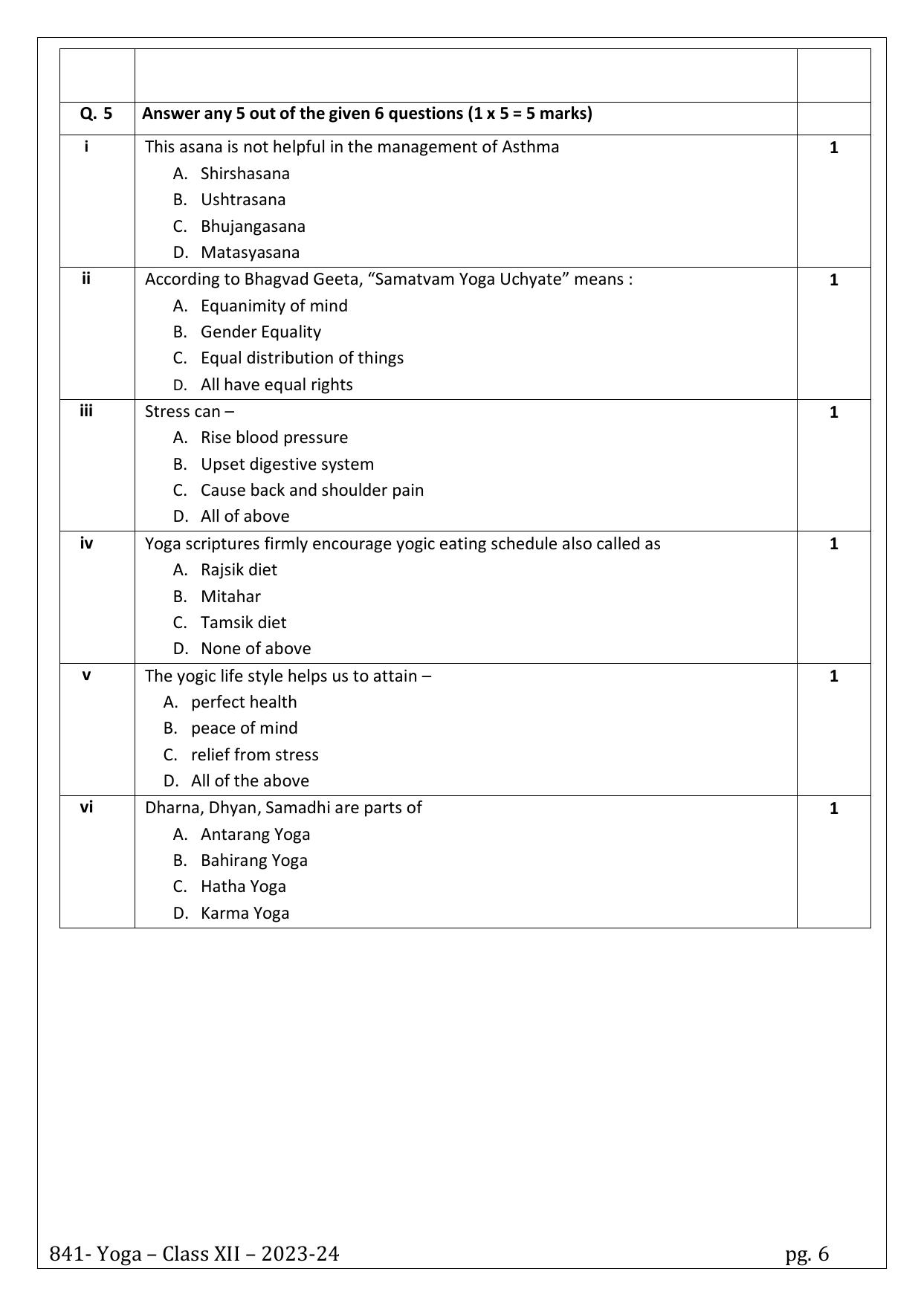 CBSE Class 12 Yoga Sample Papers: 2023, 2024 - IndCareer Schools