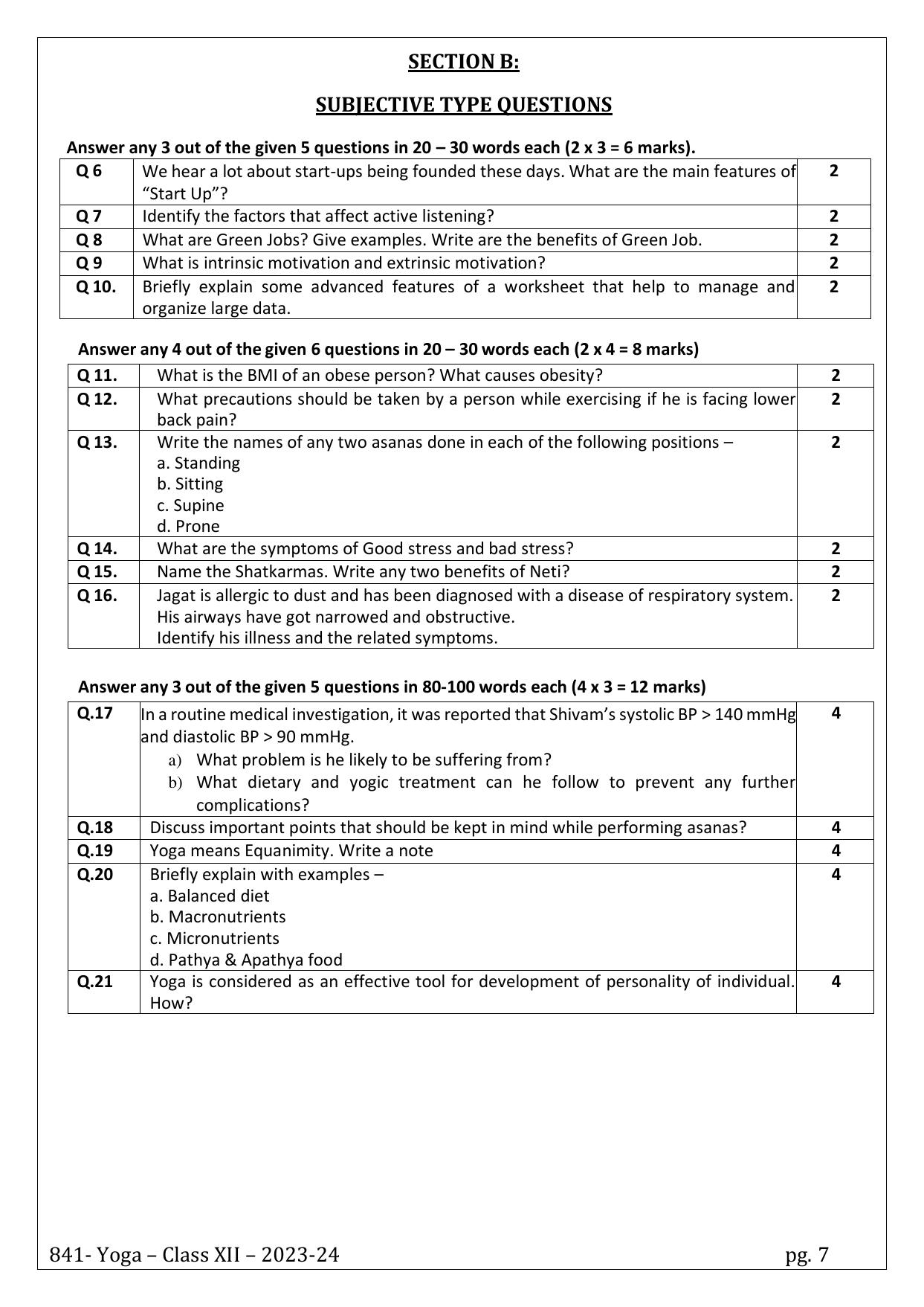 CBSE Class 12 Yoga Sample Papers: 2023, 2024 - IndCareer Schools