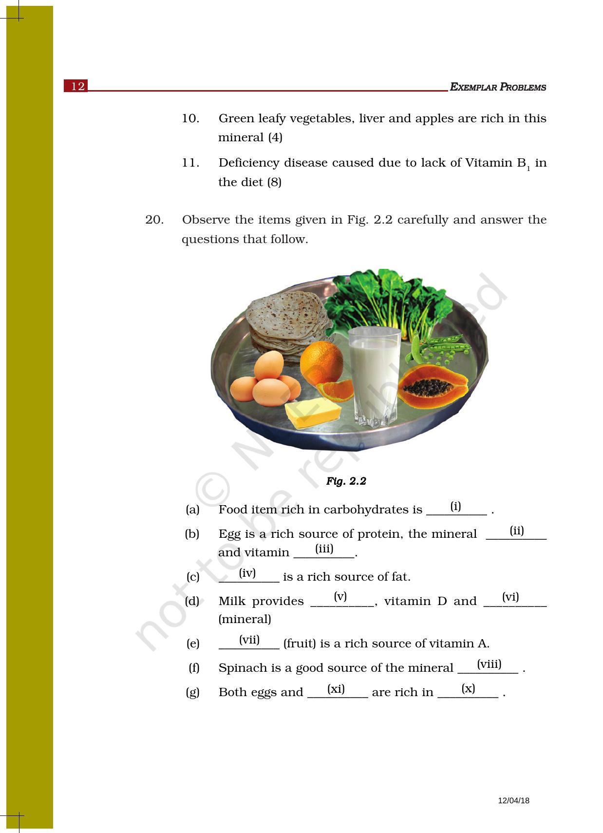 Ncert Exemplar Book For Class 6 Science Chapter 2 Components Of Food