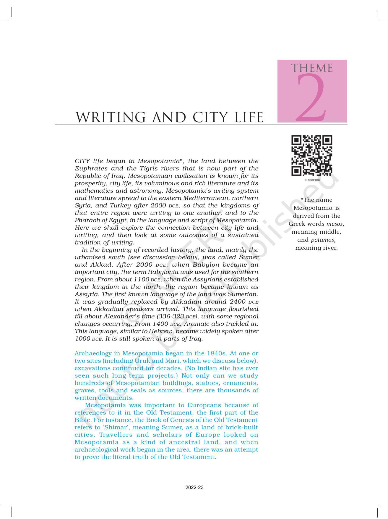 NCERT Book for Class 11 History Chapter 2 Writing and City Life