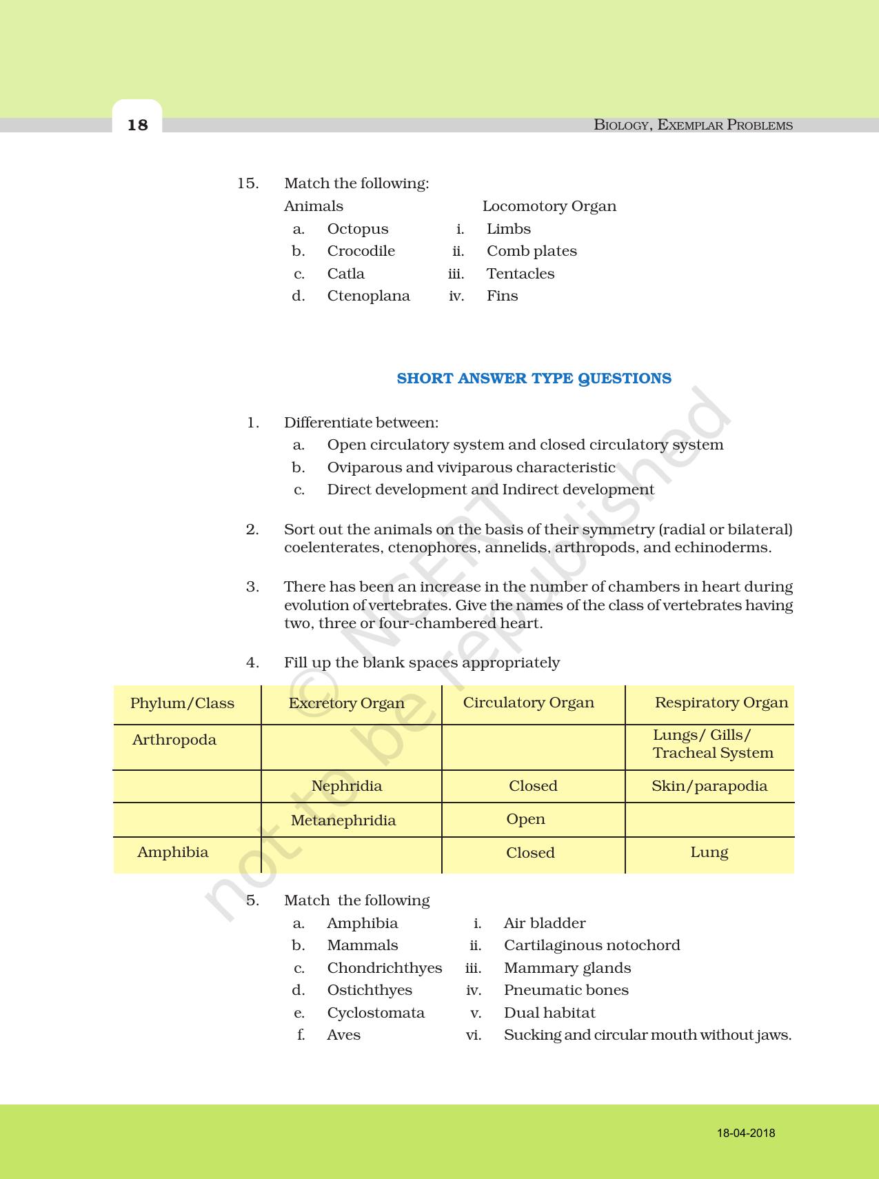 NCERT Exemplar Book for Class 11 Biology Chapter 4 Animal Kingdom