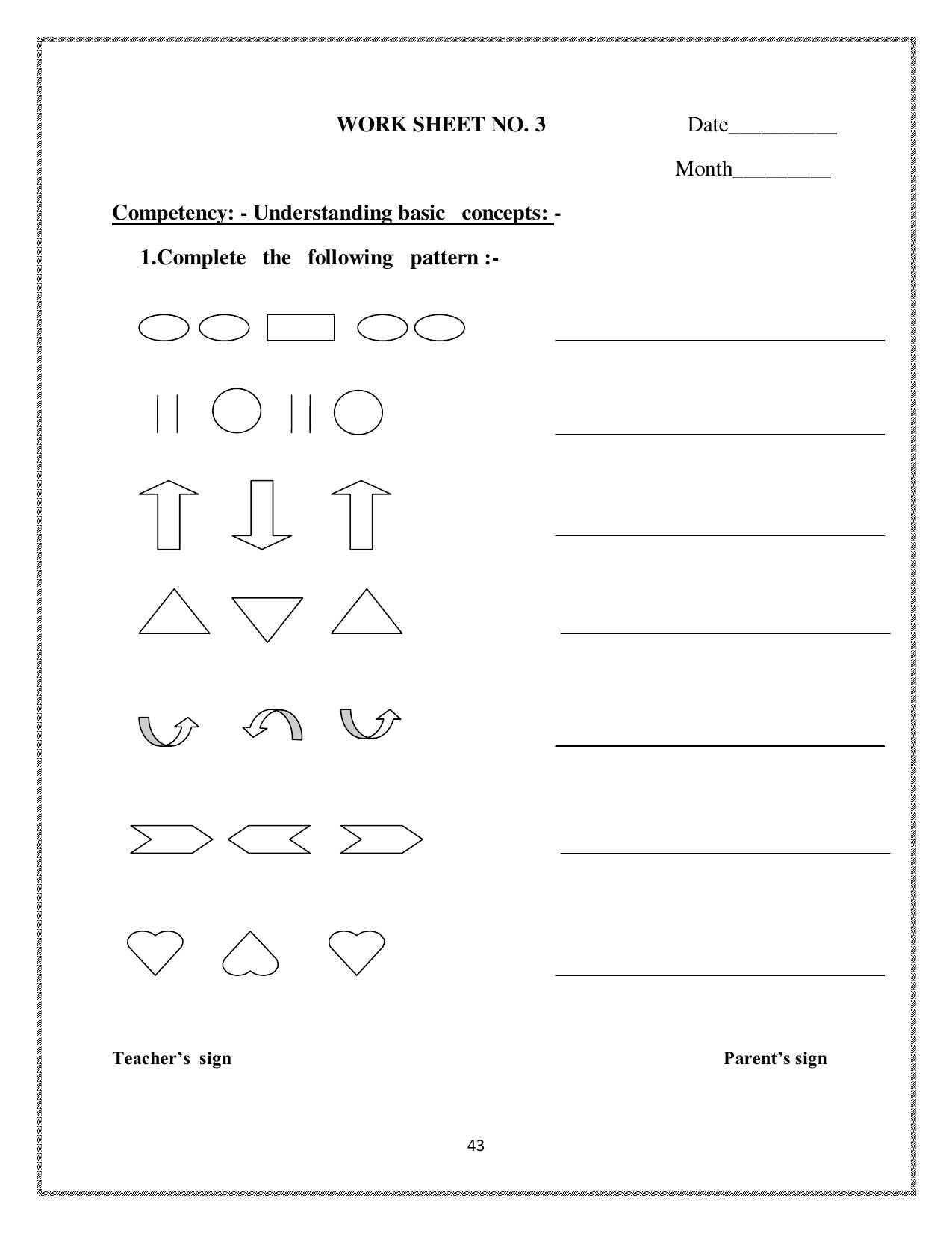 Worksheet for Class 1 Maths Patterns Assignment 3 - IndCareer Docs