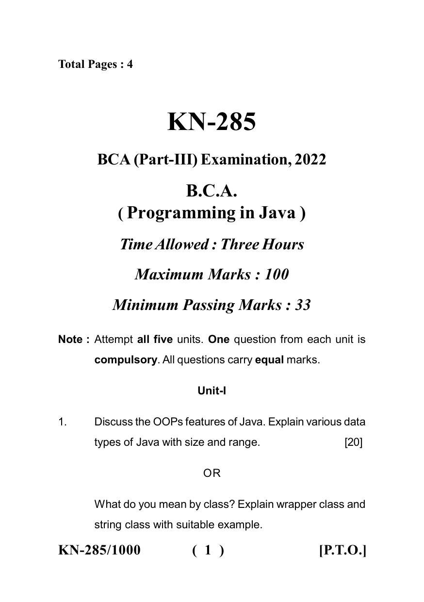 Sarguja University Question Paper July-2022 : B.C.A Part Three ...