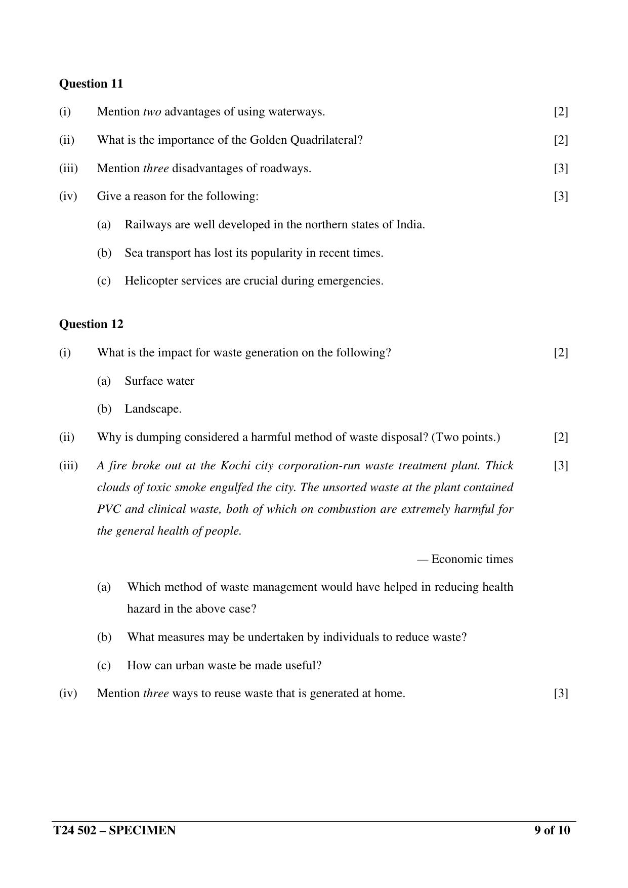 ICSE Class 10 Geography Sample Paper - IndCareer Schools