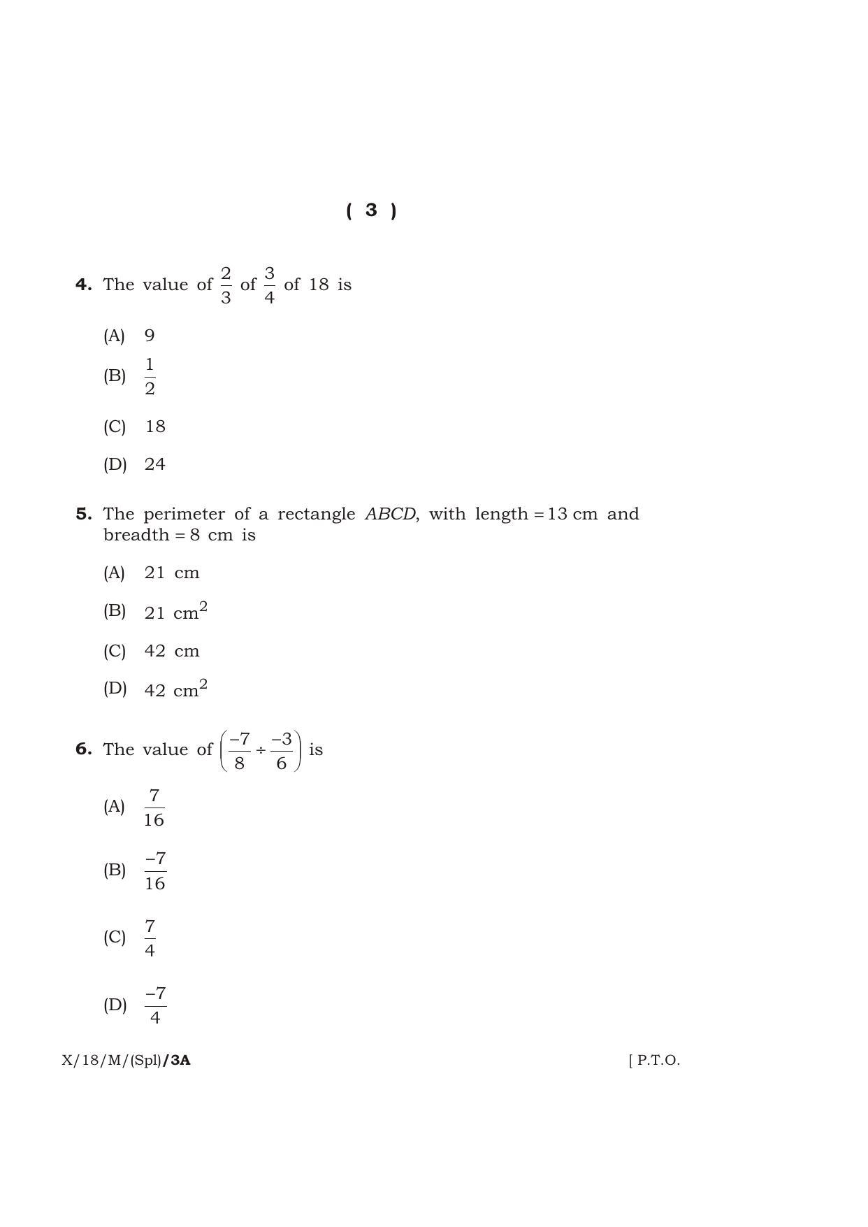 Meghalaya Board (MBOSE) Class 10 MATHEMATICS 2018 Question Paper ...