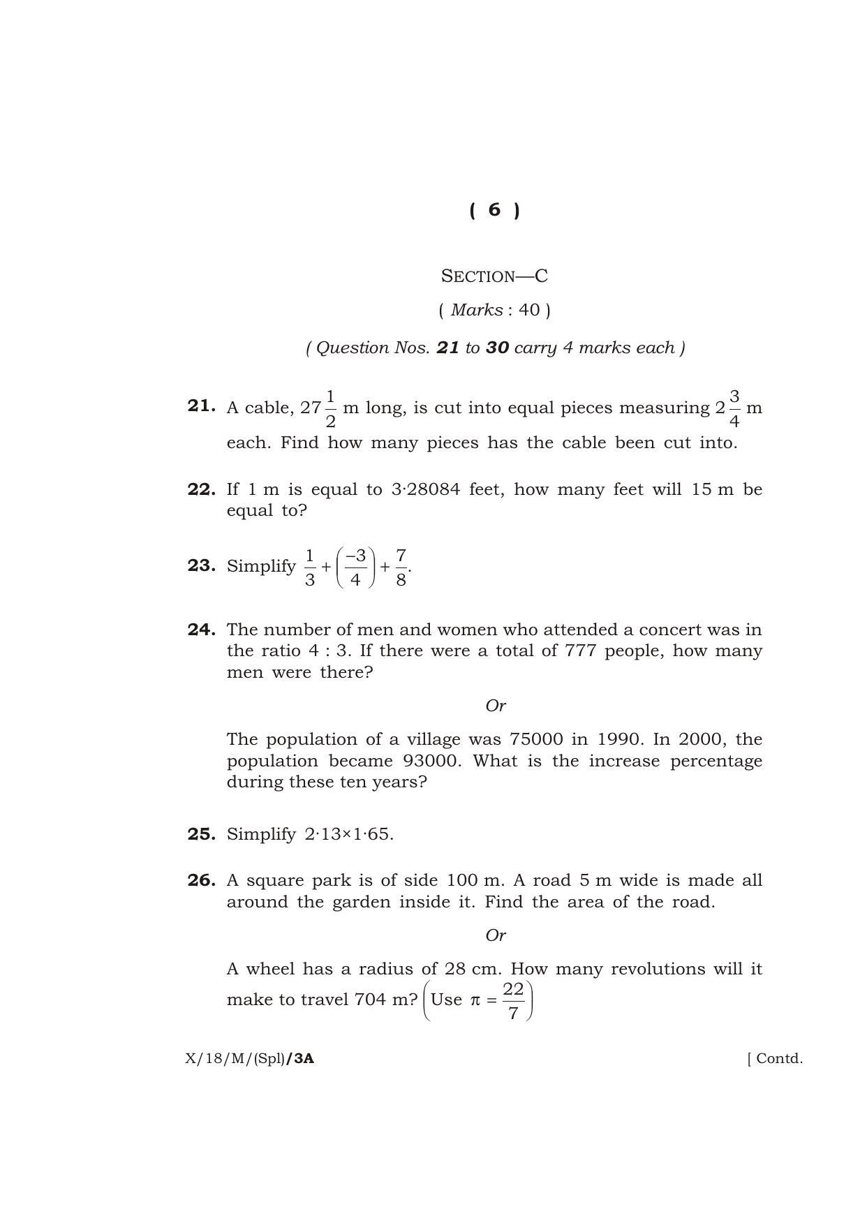 Meghalaya Board (MBOSE) Class 10 MATHEMATICS 2018 Question Paper - IndCareer Docs