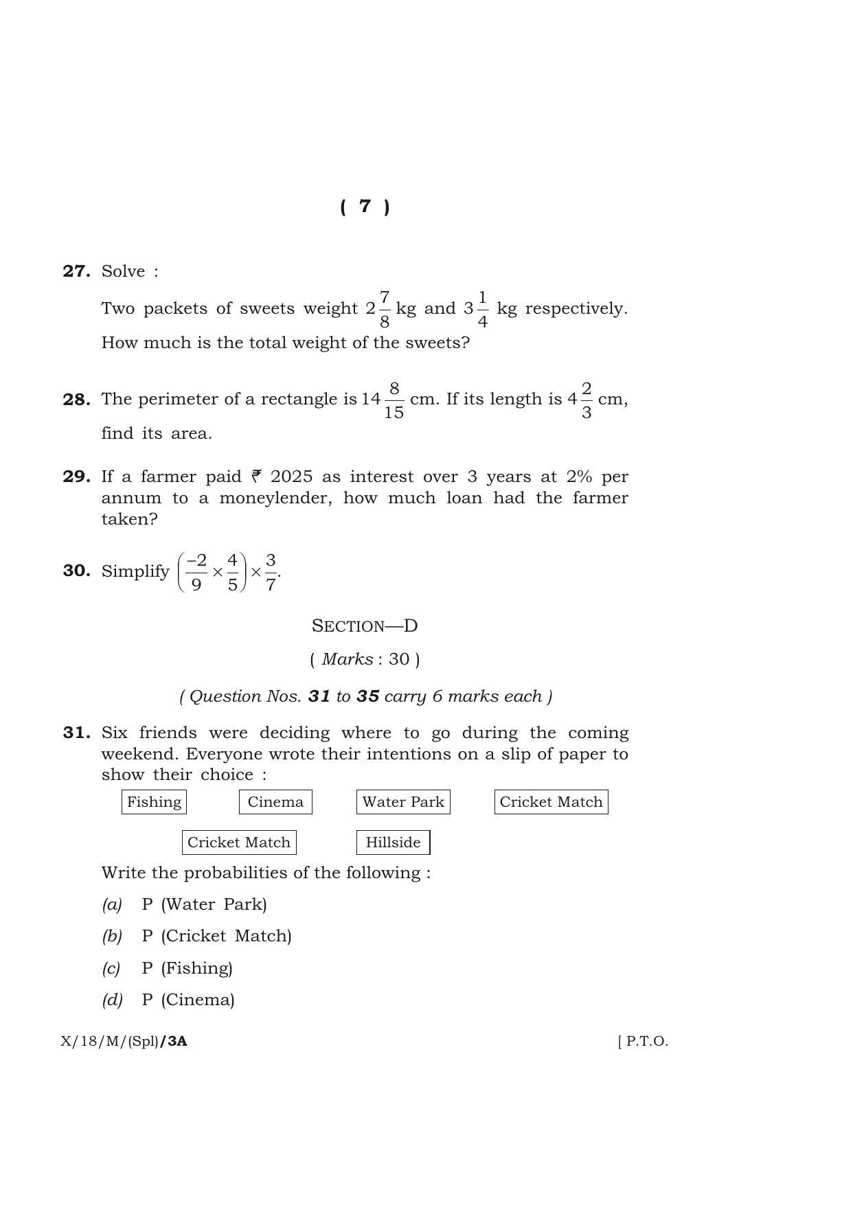Meghalaya Board (MBOSE) Class 10 MATHEMATICS 2018 Question Paper ...