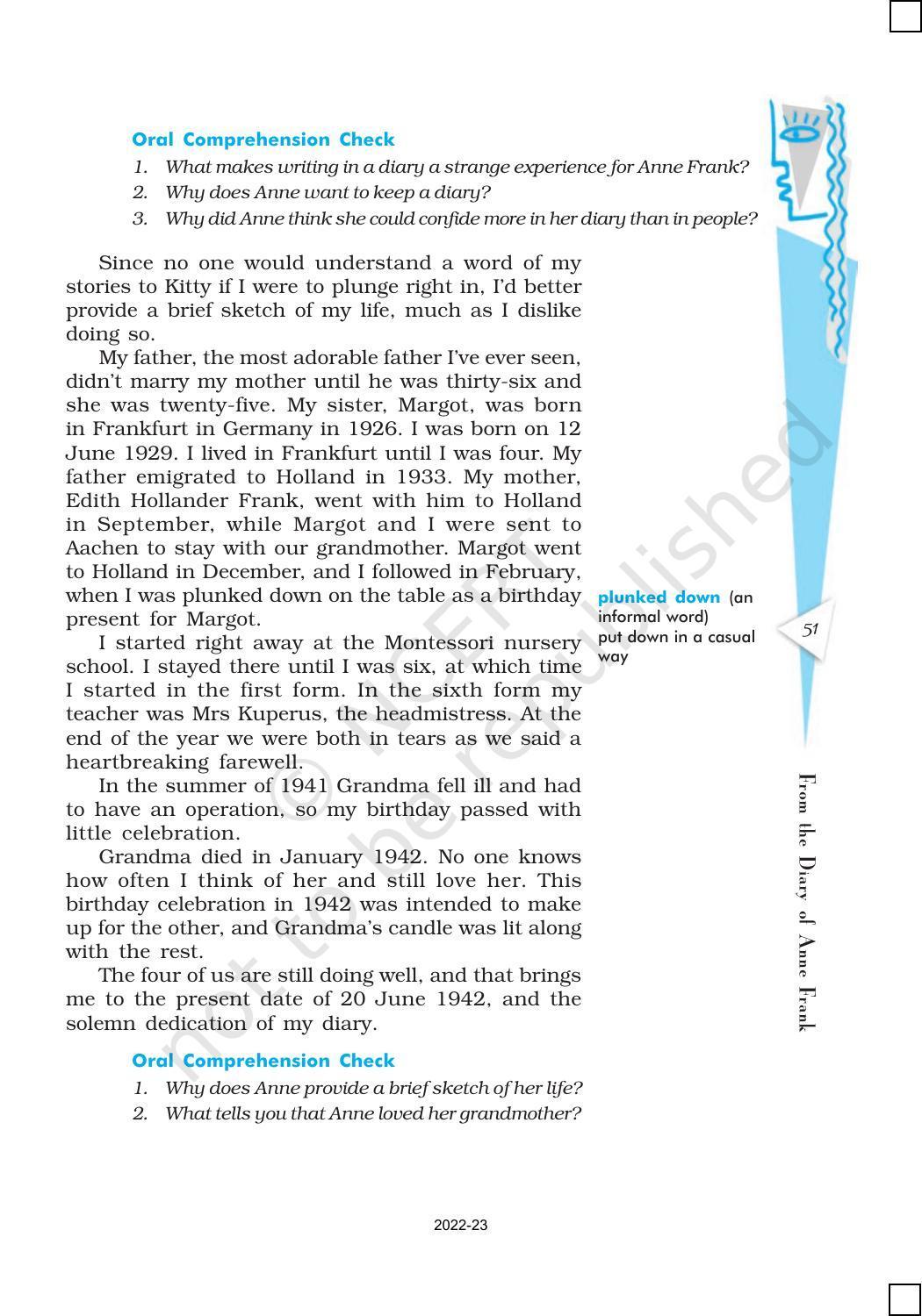 NCERT Book for Class 10 English (First Flight) Chapter 4 From the Diary ...