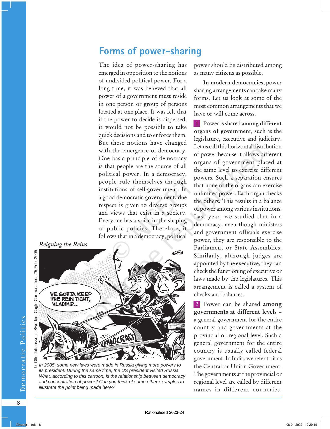 NCERT Book for Class 10 Political Science Chapter 1 Power Sharing