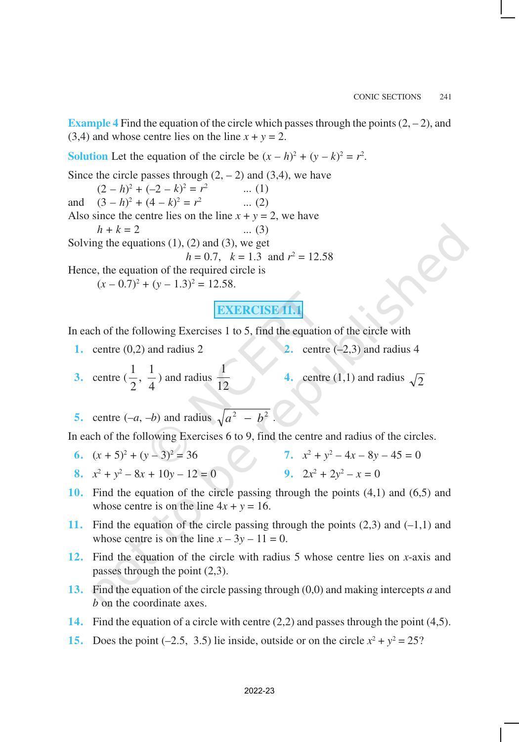 NCERT Book for Class 11 Maths Chapter 11 Conic Sections