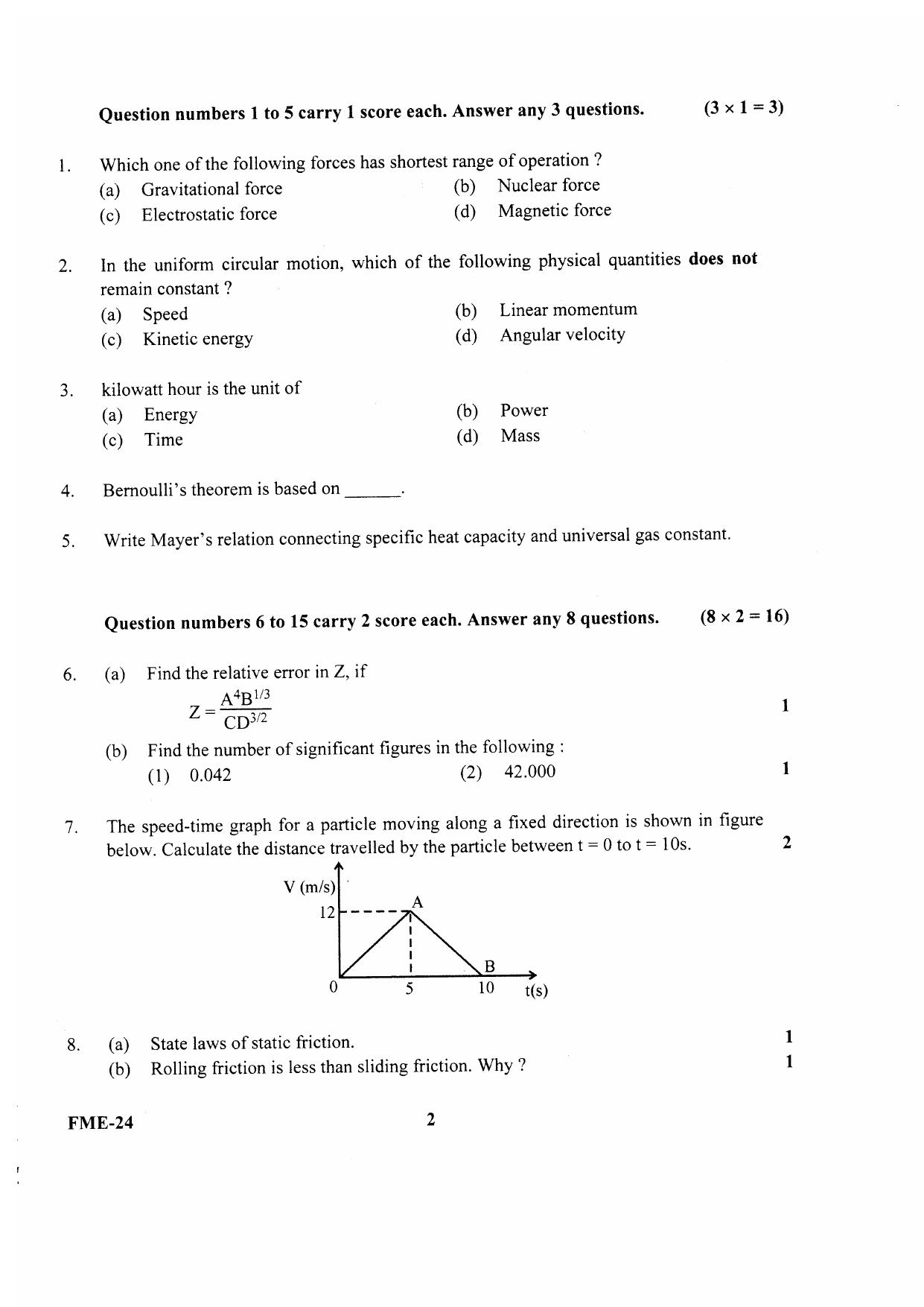 Kerala Plus One 2020 Physics Question Papers (Model) - IndCareer Docs