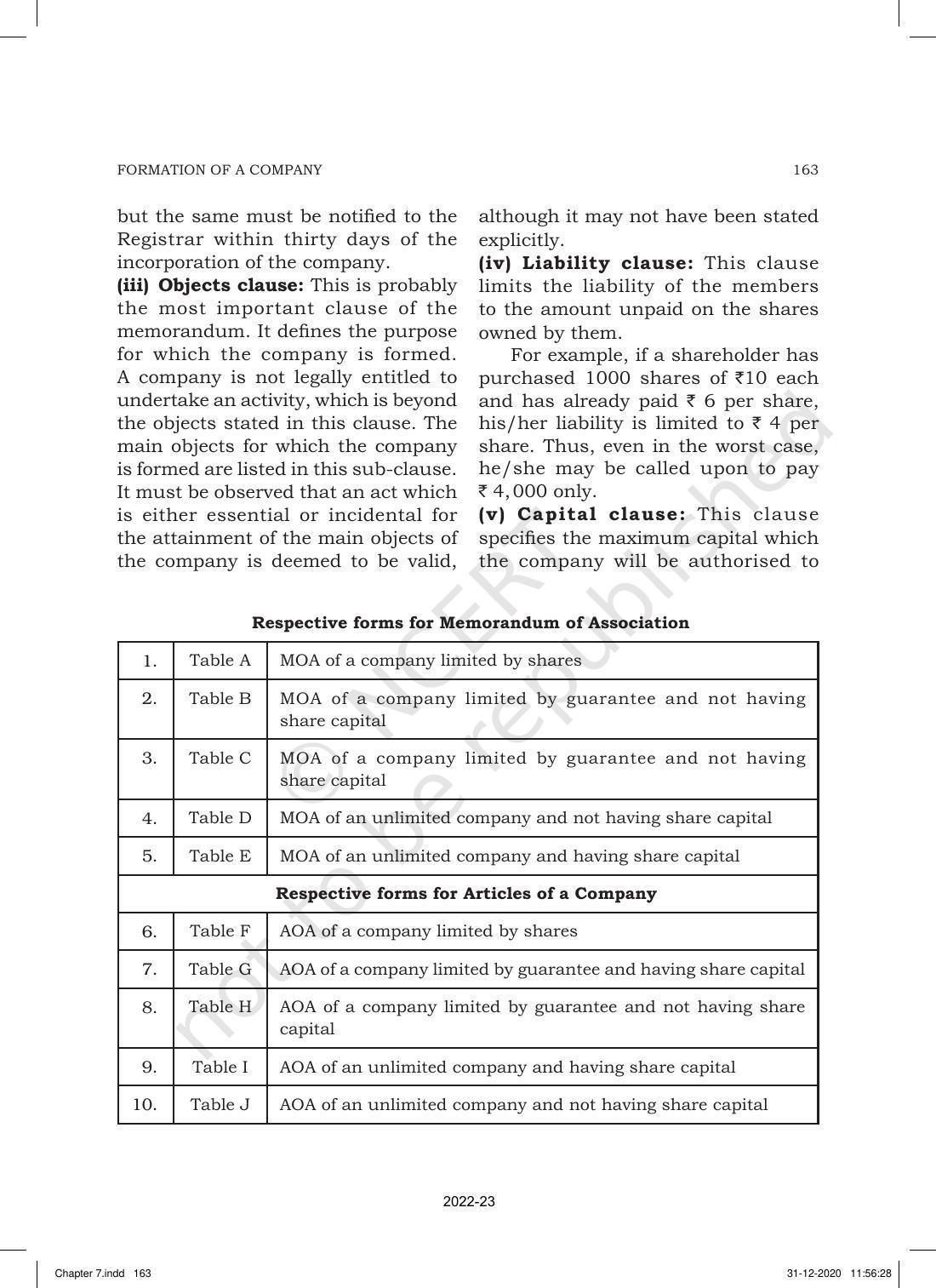 NCERT Book for Class 11 Business Studies Chapter 7 Formation