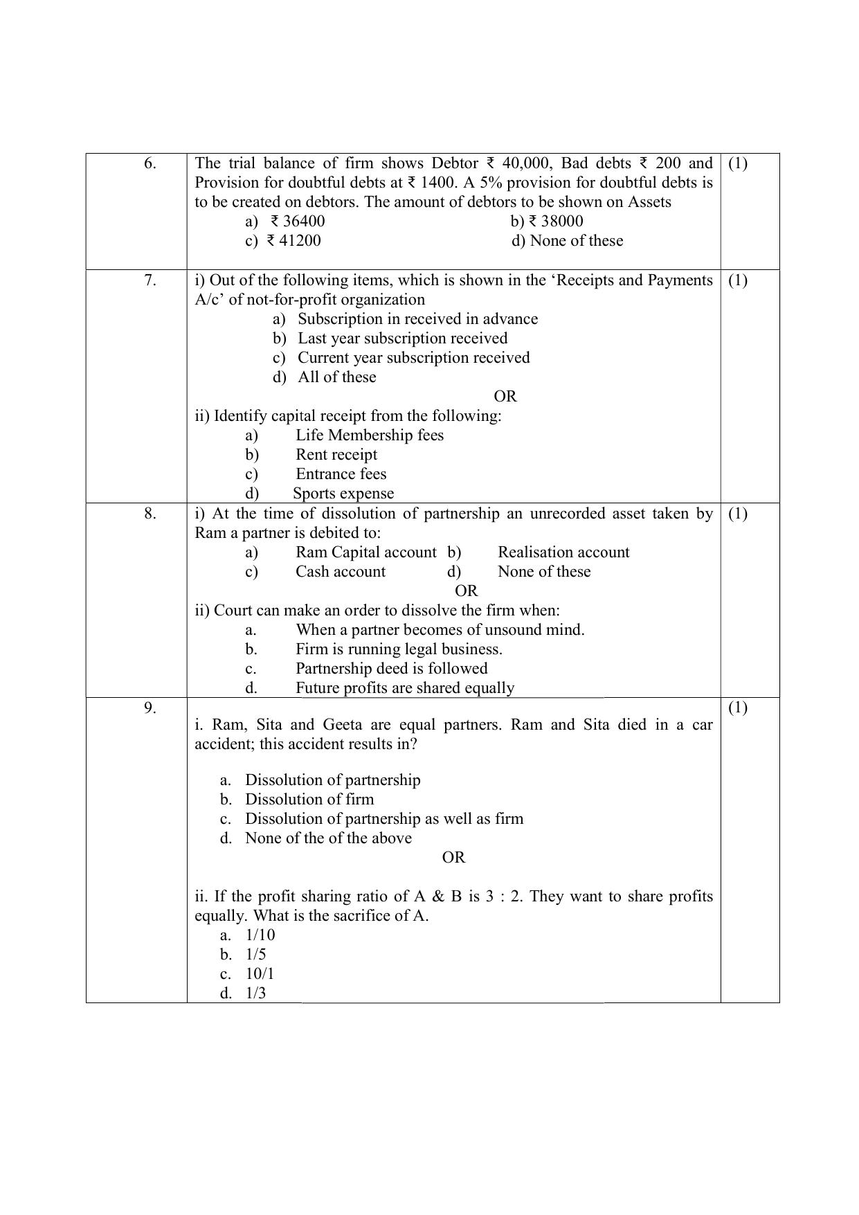 NIOS Class 12 Accountancy Sample Paper - IndCareer Docs